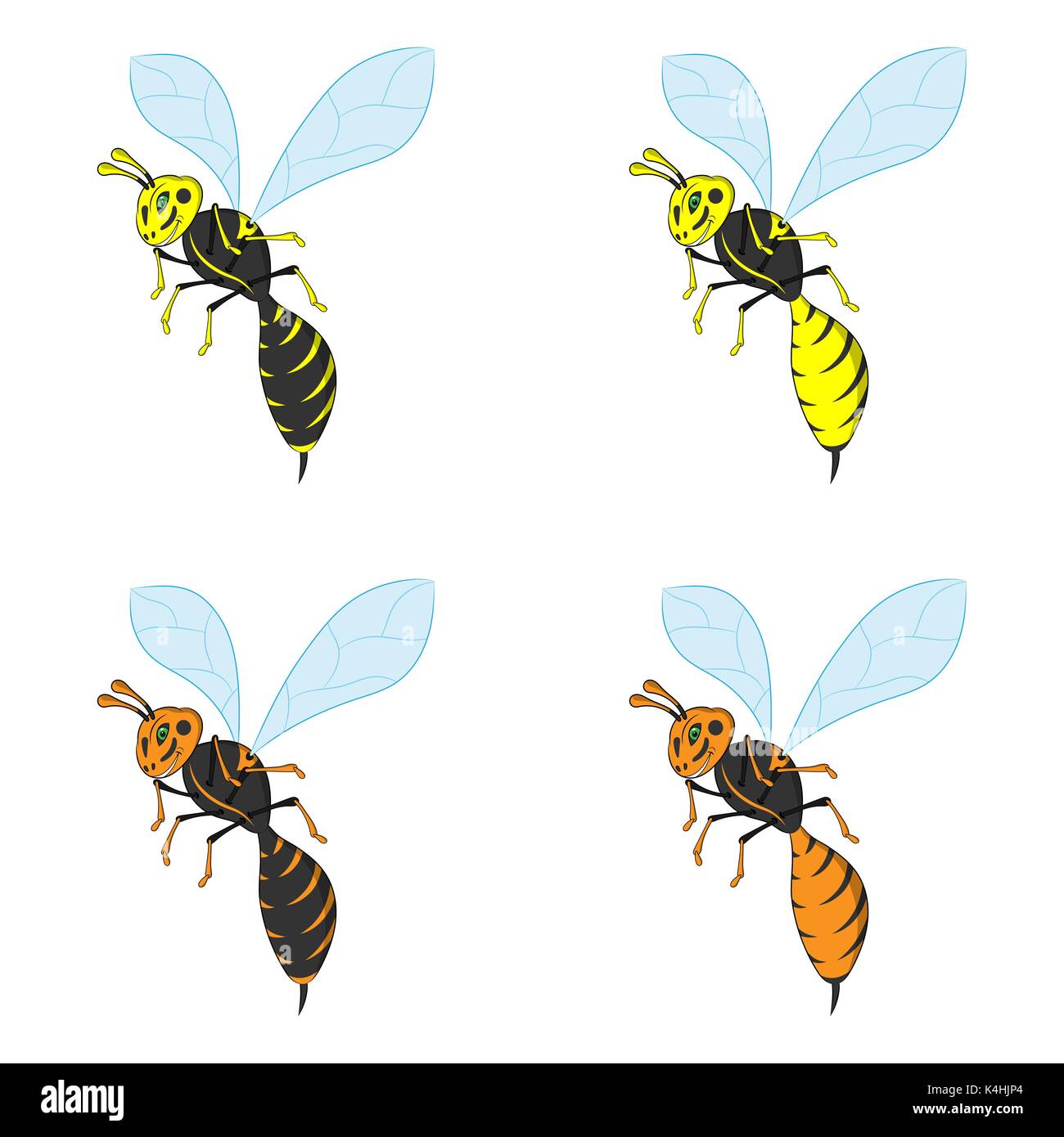 Vector wasp illustration. Set of vector wasps in yellow and orange ...