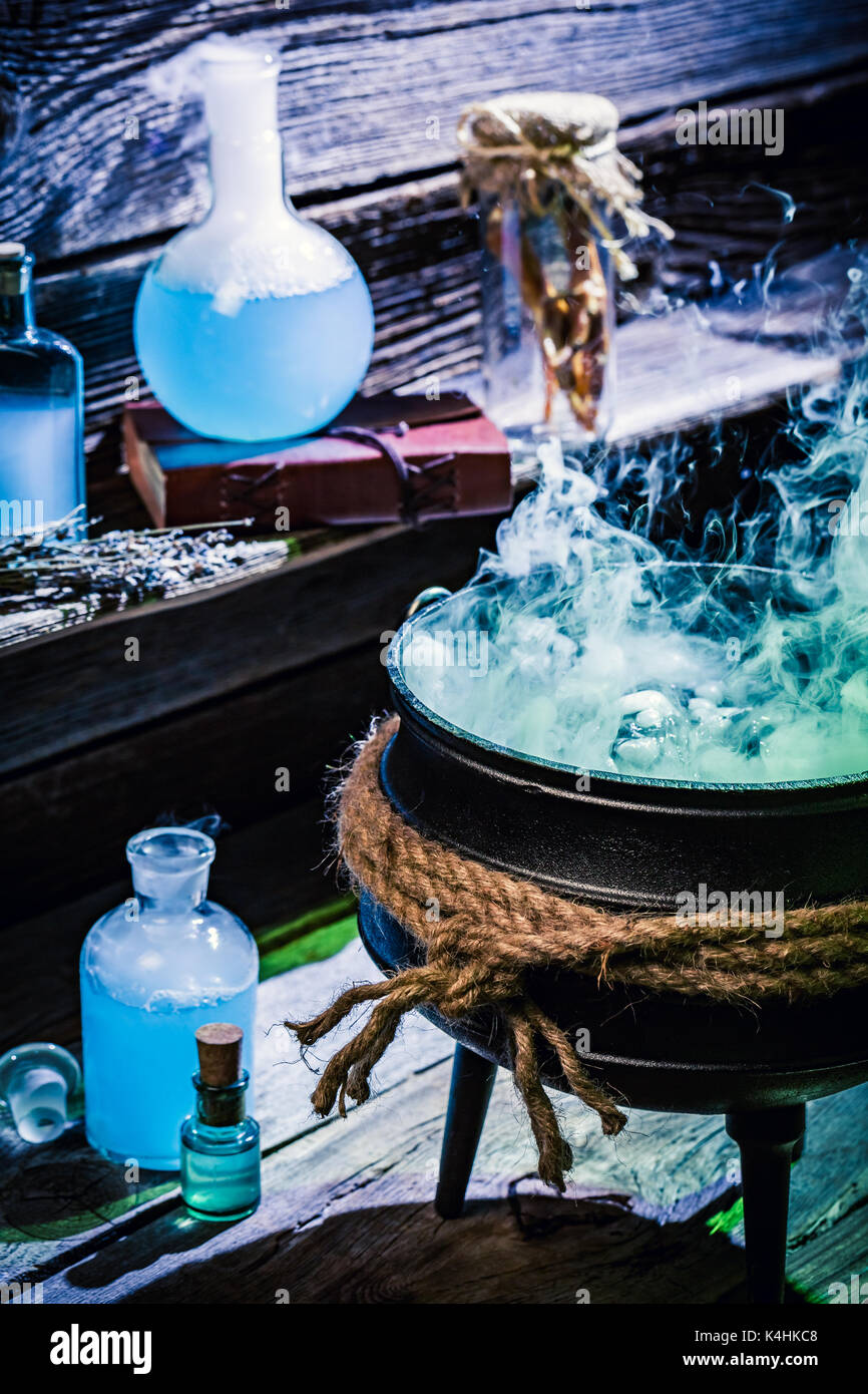 Full of magic mixture witcher cauldron for Halloween Stock Photo - Alamy