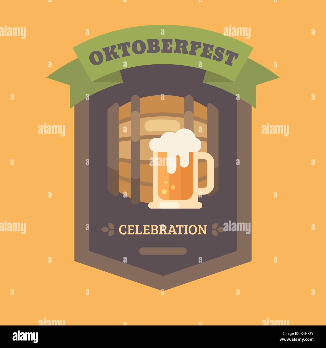 Oktoberfest beer festival flat illustration badge. Beer barrel and beer ...