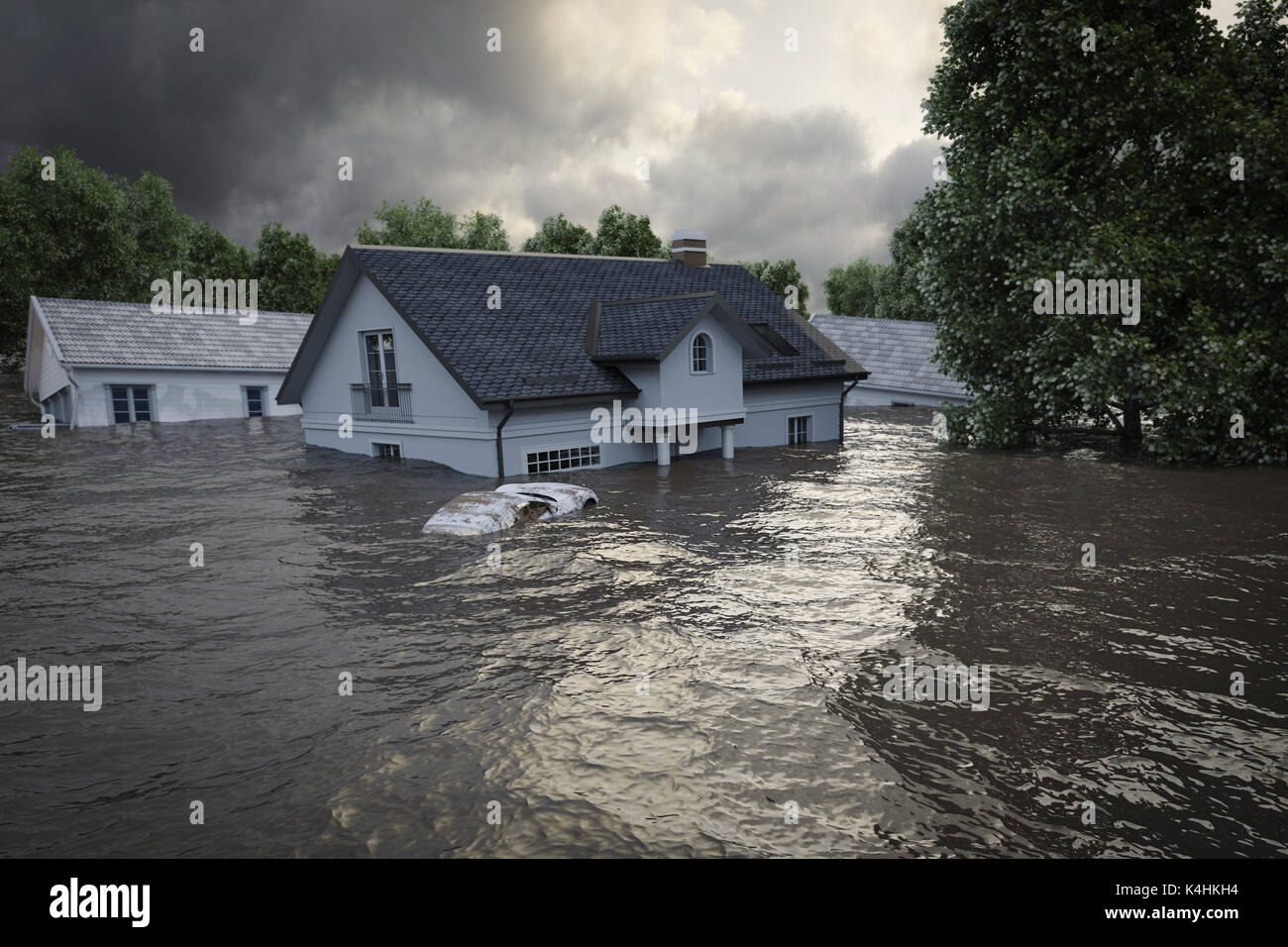 3d rendering. flooding houses Stock Photo - Alamy