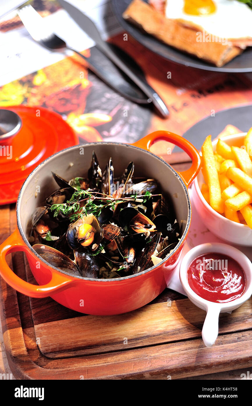 French white wine cream vegetable with fired potato Stock Photo - Alamy