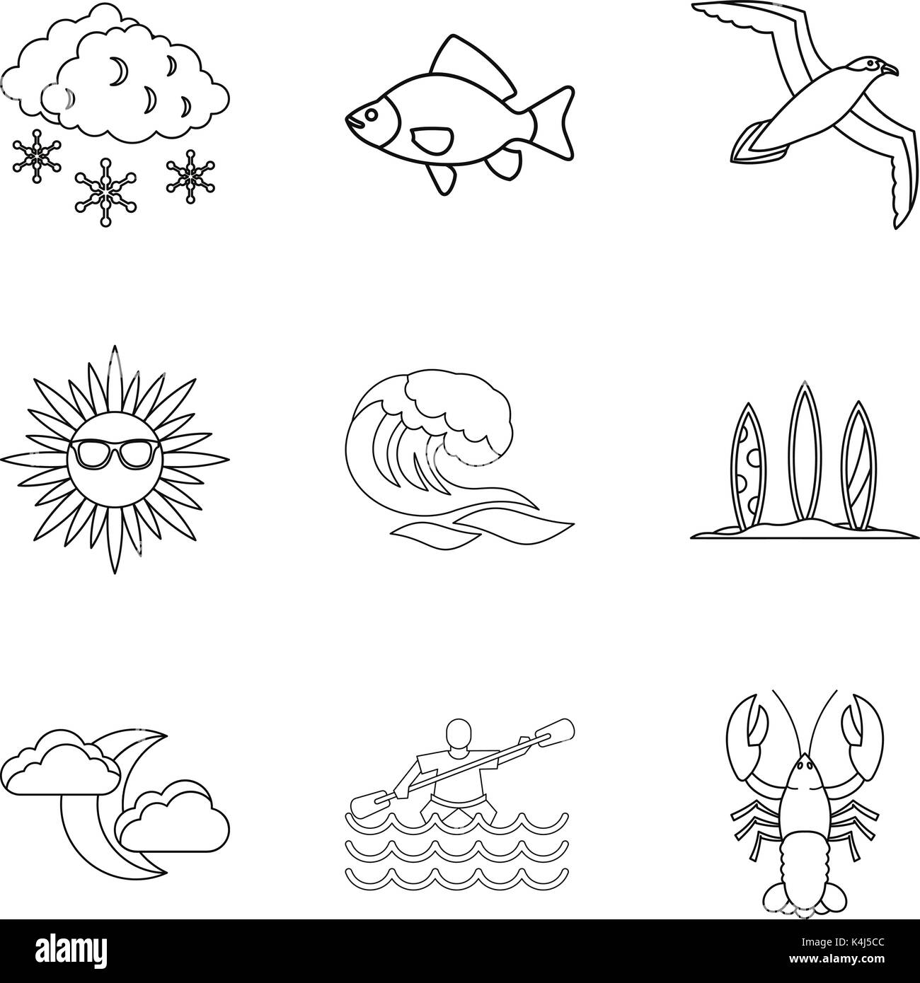 Sea creature icons set, outline style Stock Vector Image & Art - Alamy