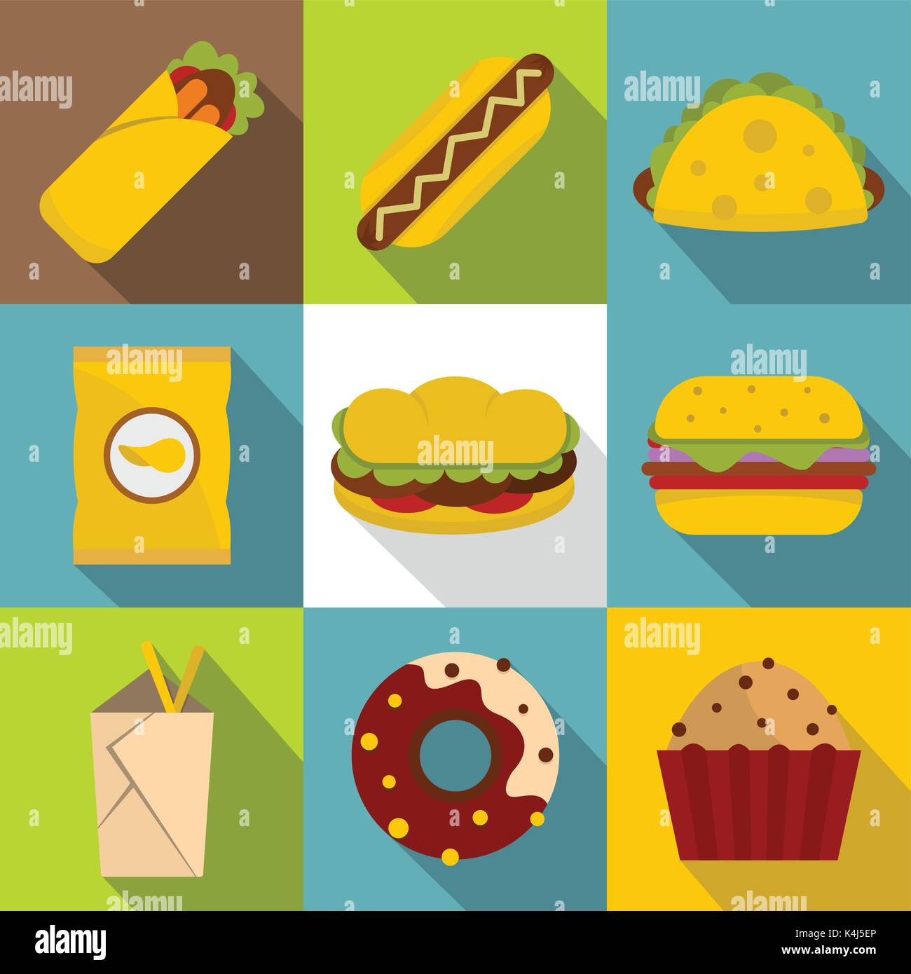 Snacks icon set, flat style Stock Vector Image & Art - Alamy