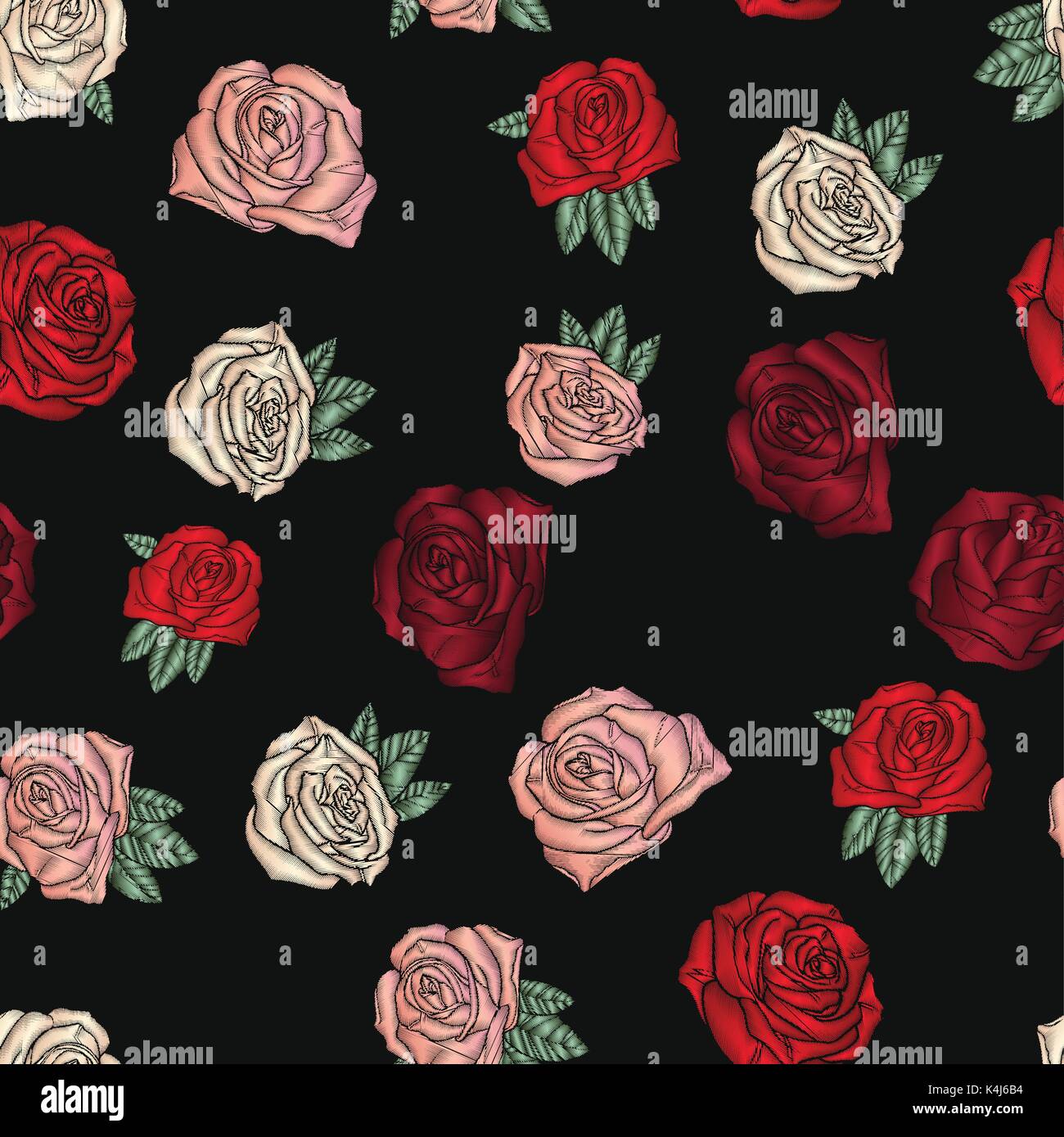 Embroidery seamless pattern with roses Stock Vector Image & Art - Alamy