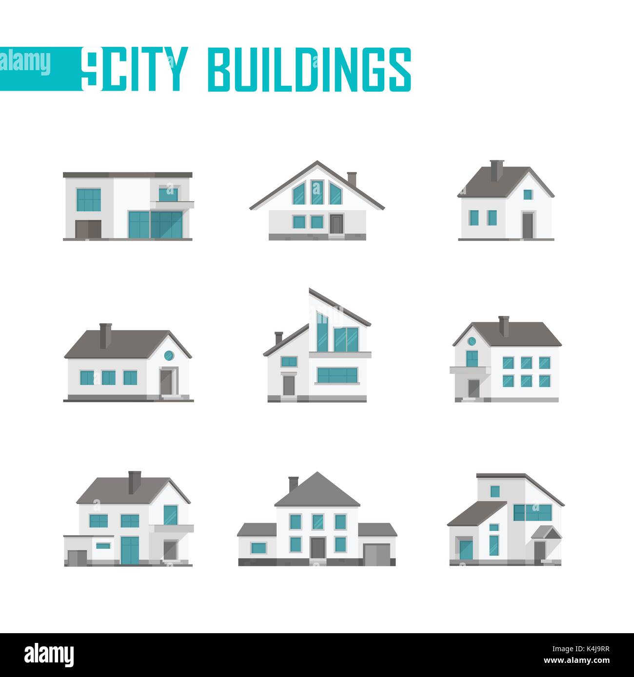 Nine small city buildings set of icons - vector illustration on white ...