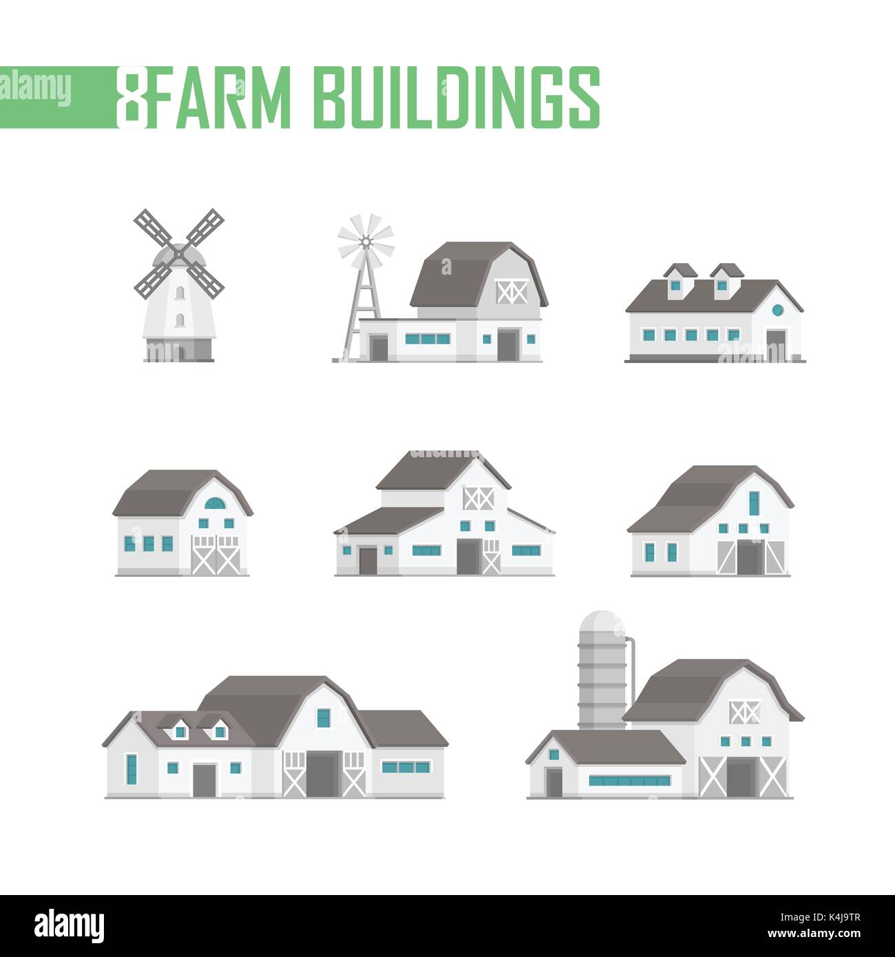 Five city buildings set of icons - vector illustration isolated on ...