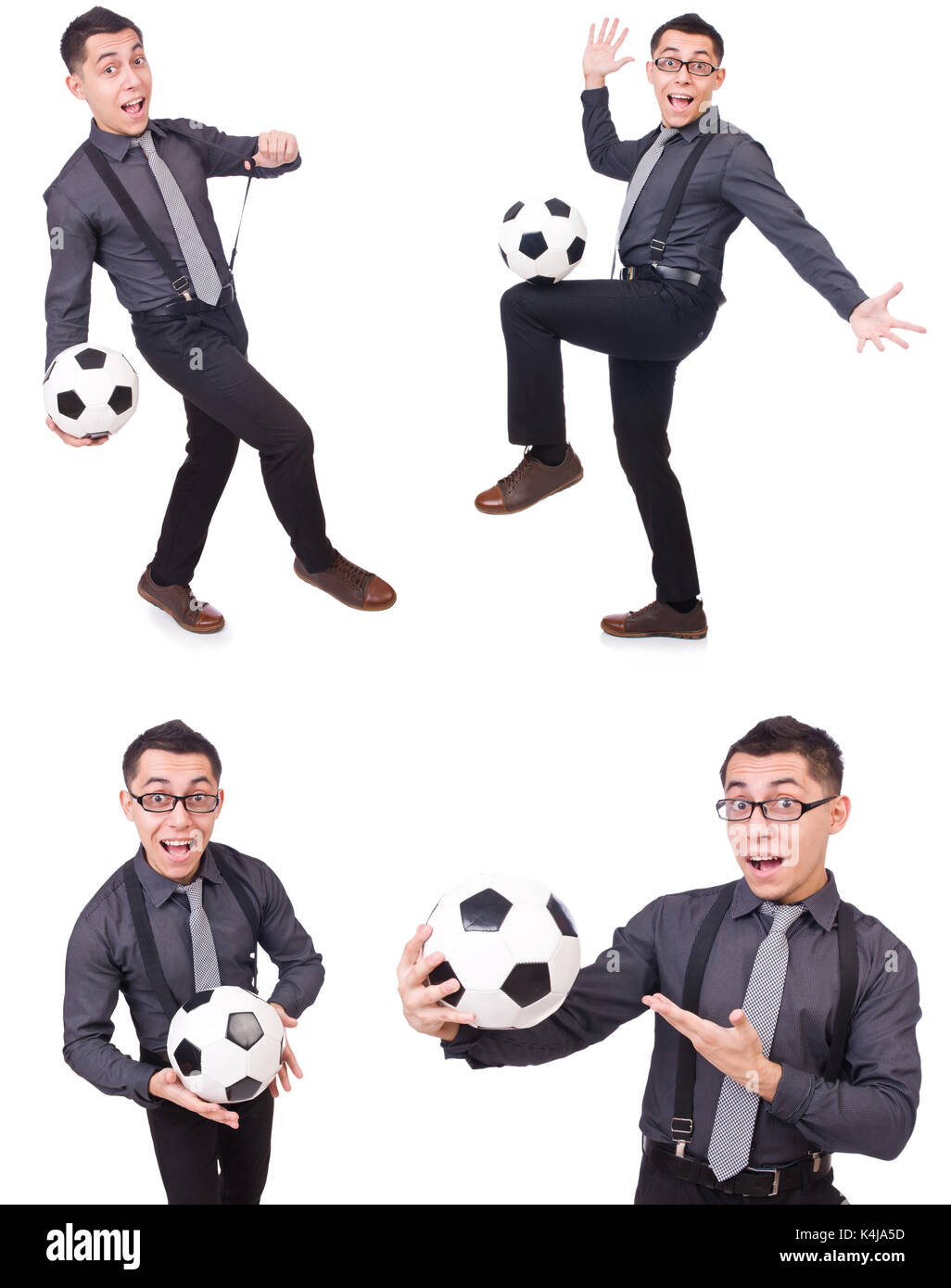 Funny man with football isolated on white Stock Photo - Alamy