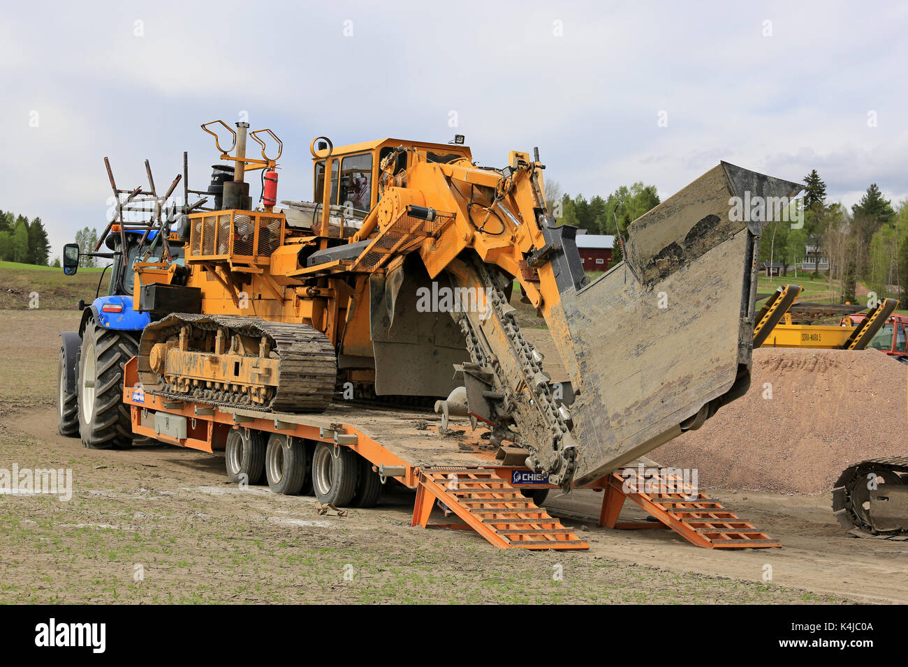 SALO, FINLAND - MAY 25, 2017: Inter-Drain 2028T trencher transported on ...