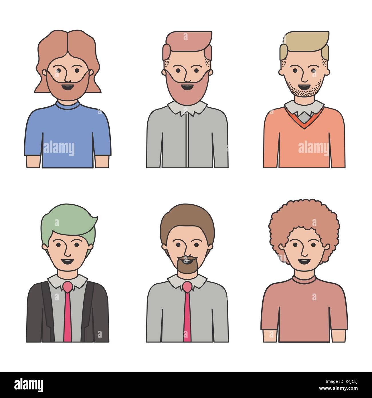 caricature half body man with differents hairstyle set on white ...