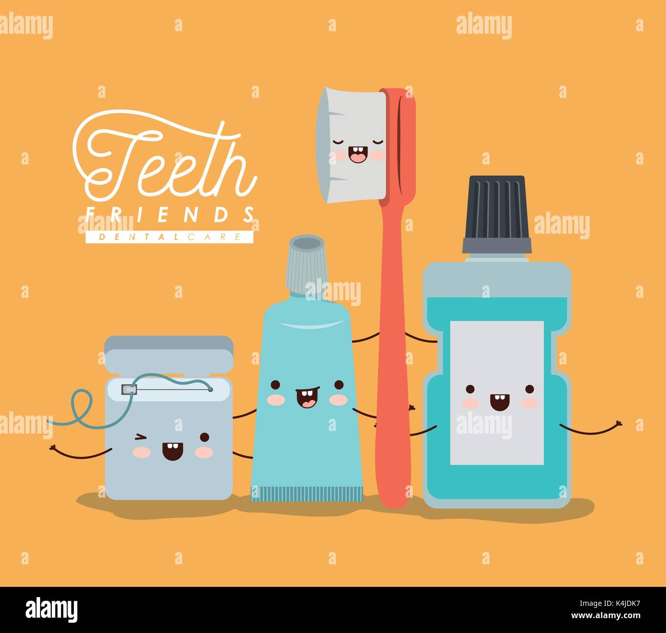 teeth friends dental care kawaii set with different expression on color ...