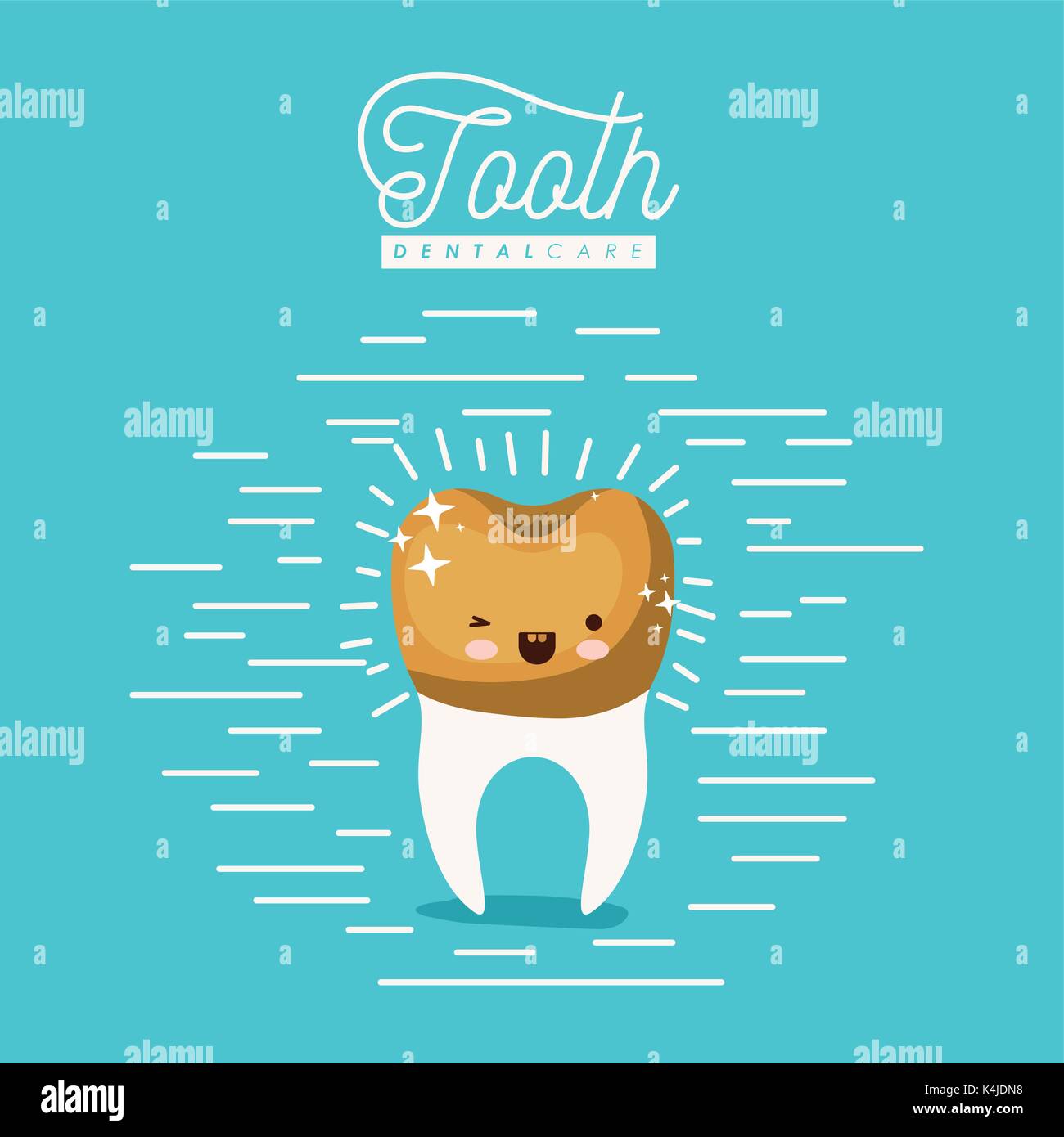 kawaii caricature tooth with golden crown dental care with wink eye and ...