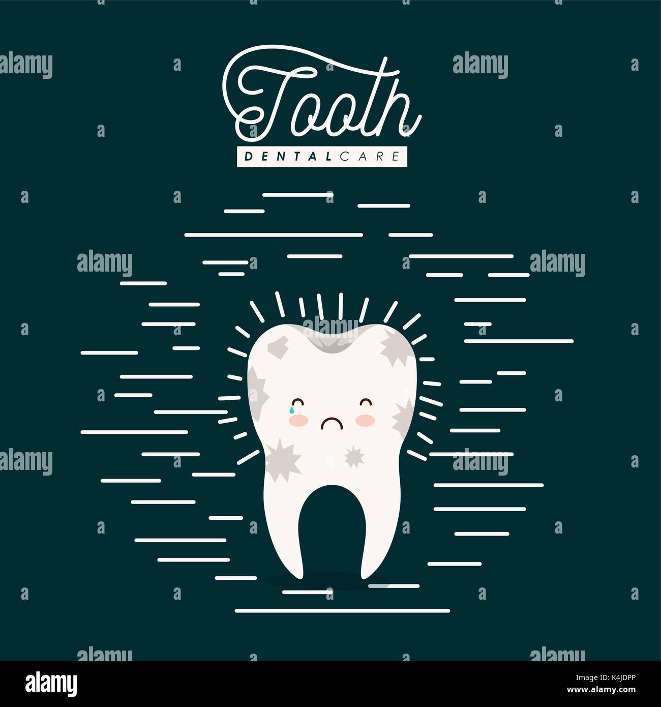 kawaii caricature dirty tooth dental care with sad and crying ...