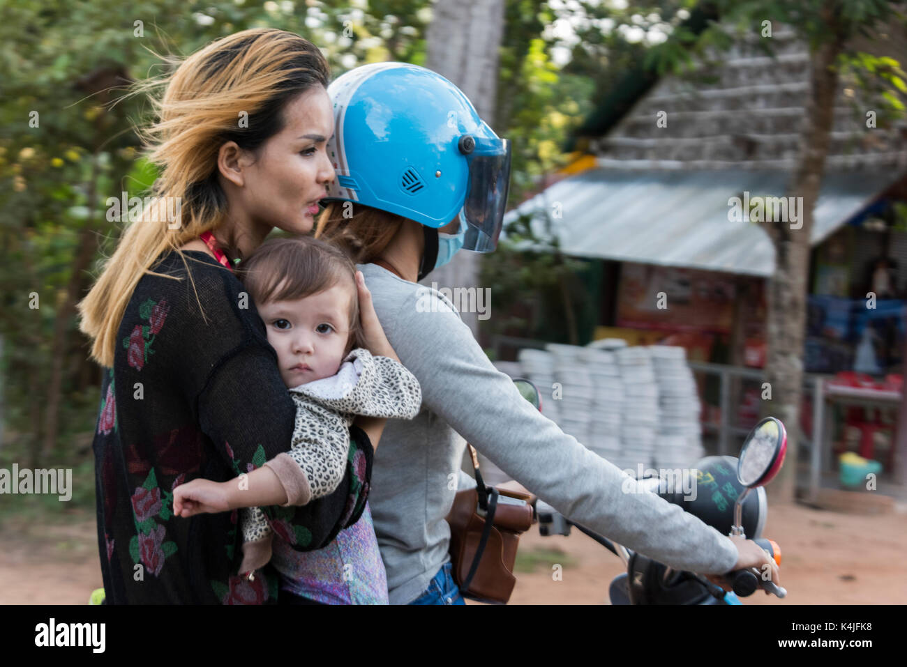 People on moped, Preah Dak, Siem Reap, Cambodia Stock Photo - Alamy