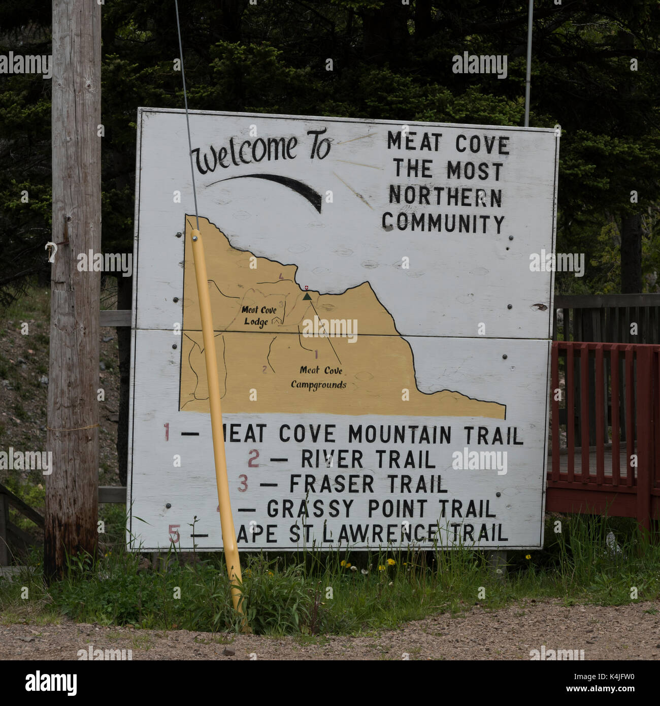 Information sign in forest, Meat Cove Road, Cabot Trail, Cape Breton ...