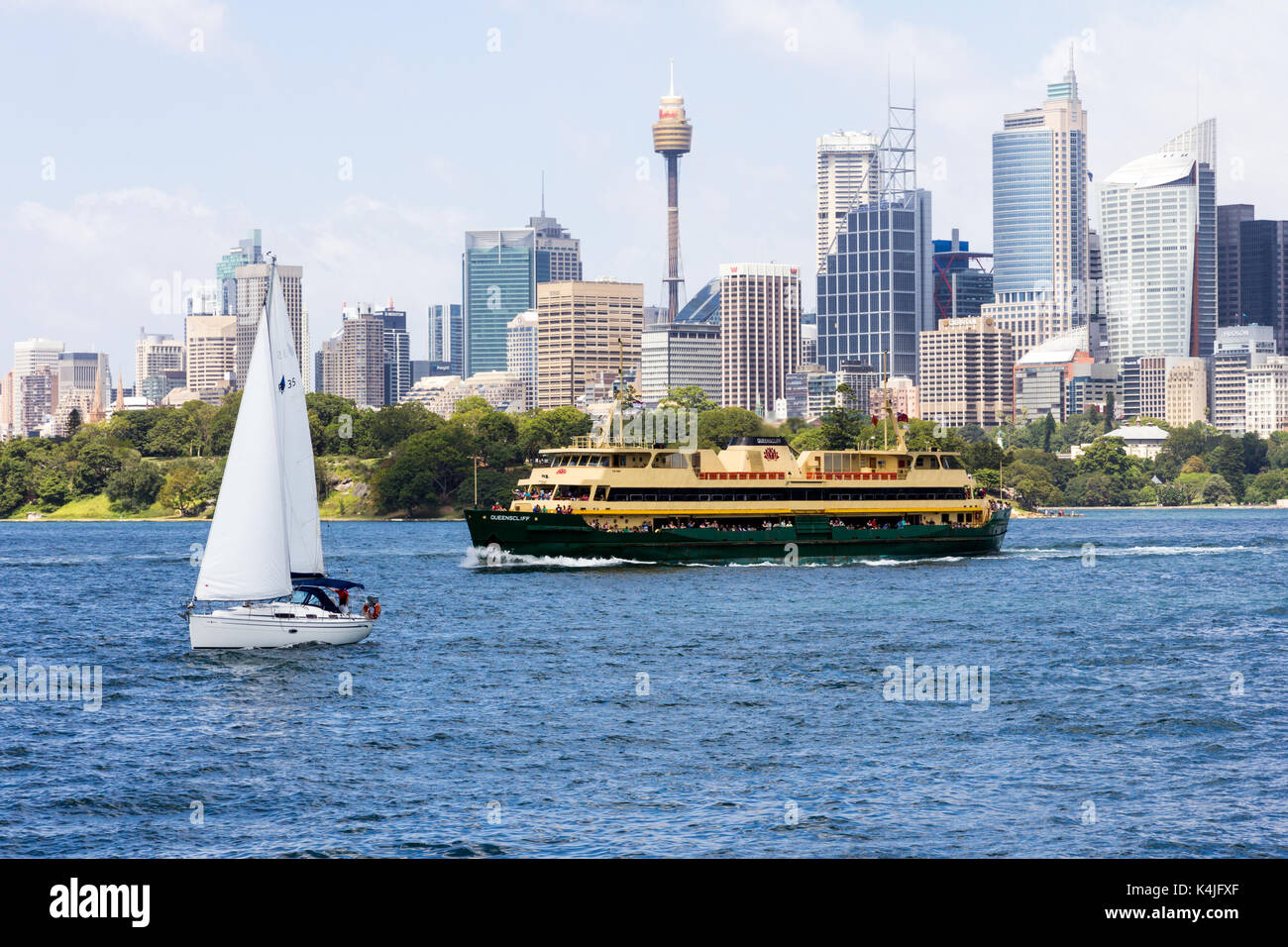 The Manly ferry about to pass yachet on its way from Circular quay to ...