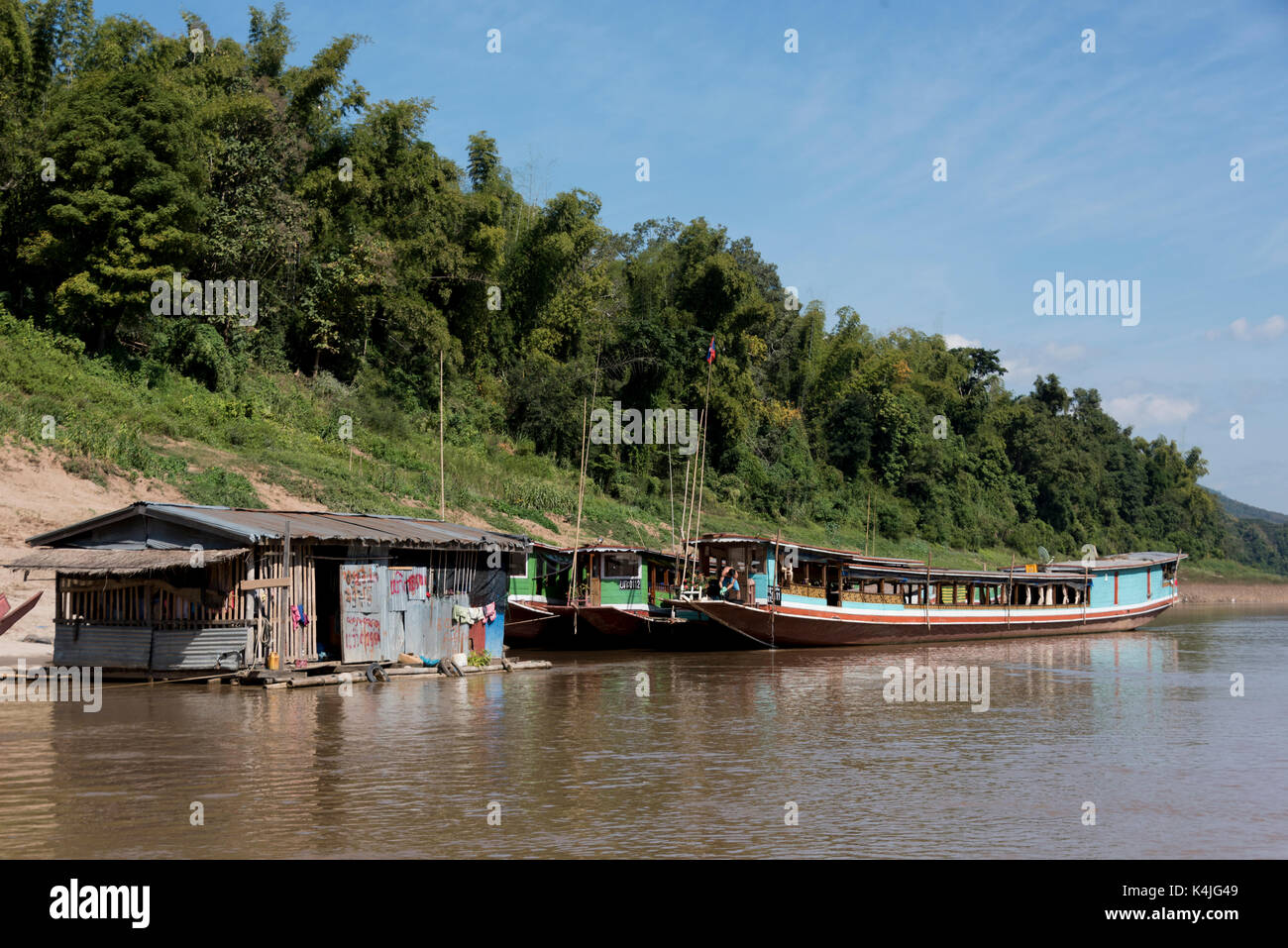 Boats in River Mekong, Laos Stock Photo - Alamy