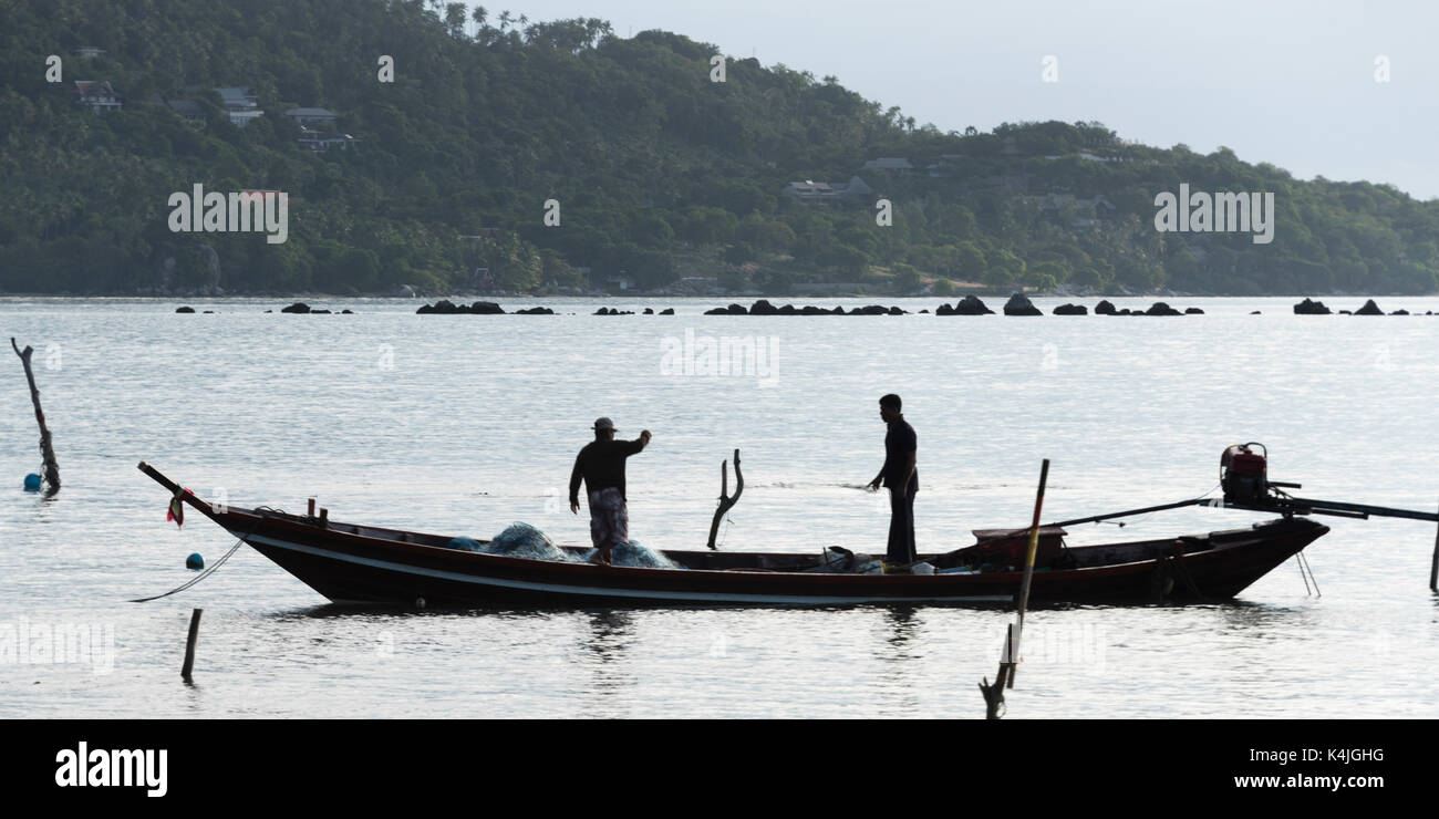 Two fishermen in boat, Koh Samui, Surat Thani Province, Thailand Stock ...