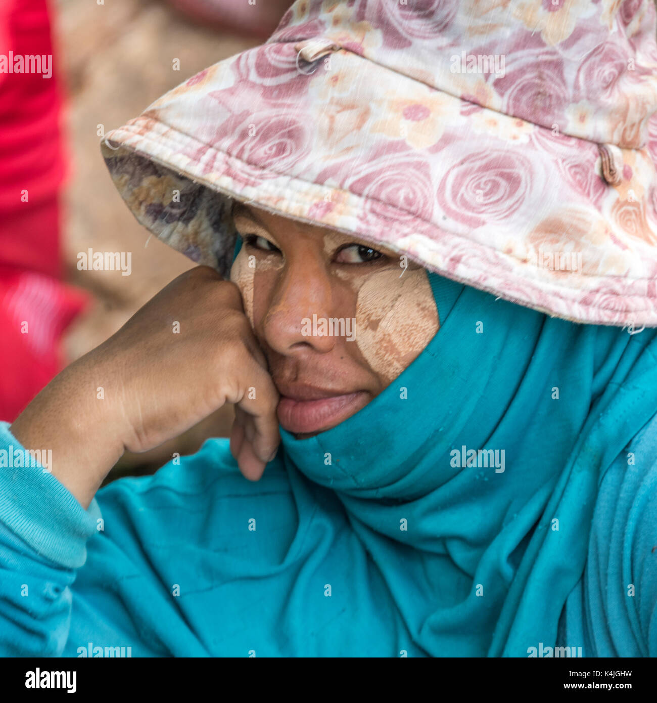 Portrait of a woman with tanaka powder on her face, Koh Samui, Surat ...