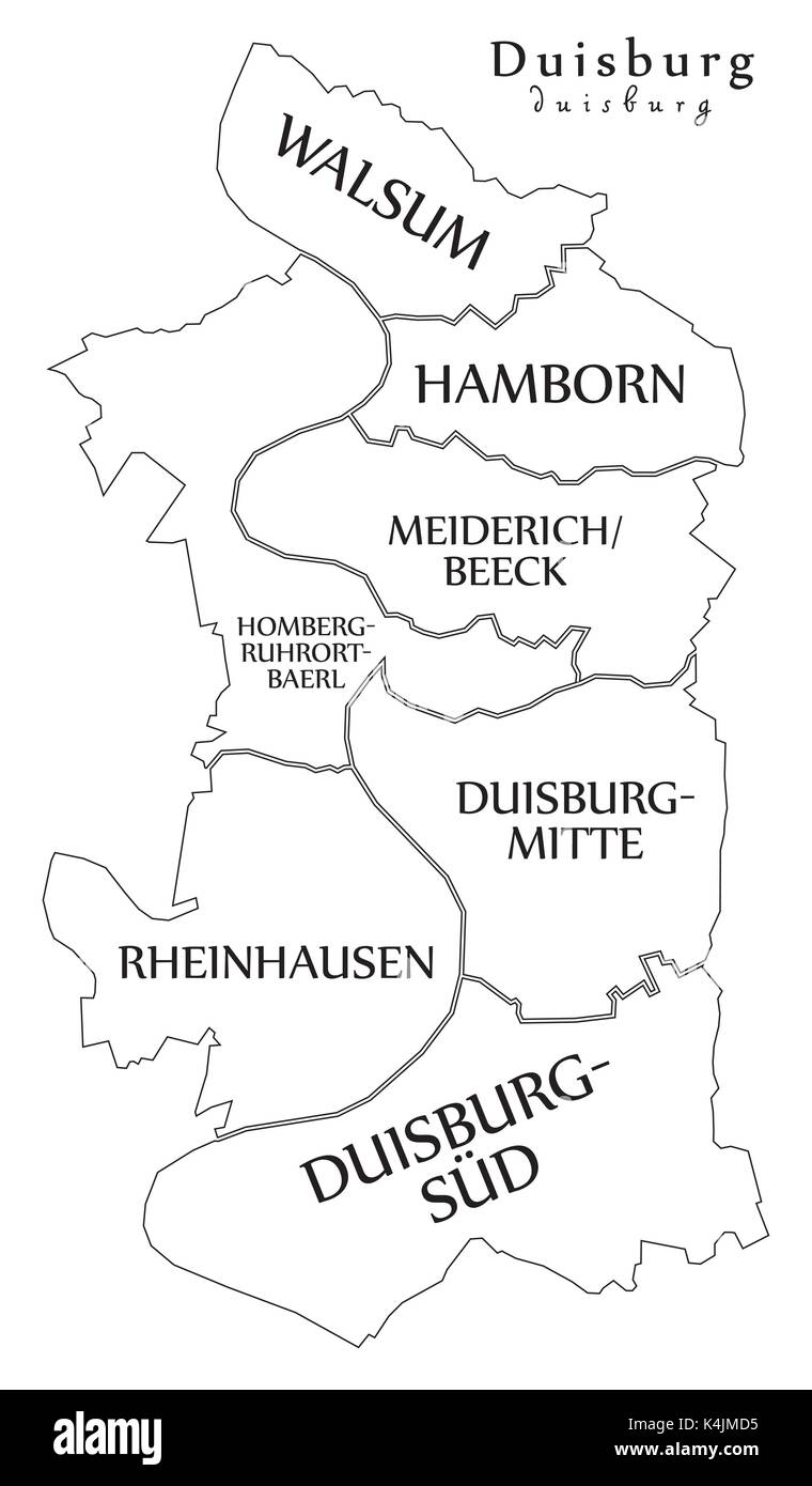 Modern City Map - Duisburg city of Germany with boroughs and titles DE outline map Stock Vector ...