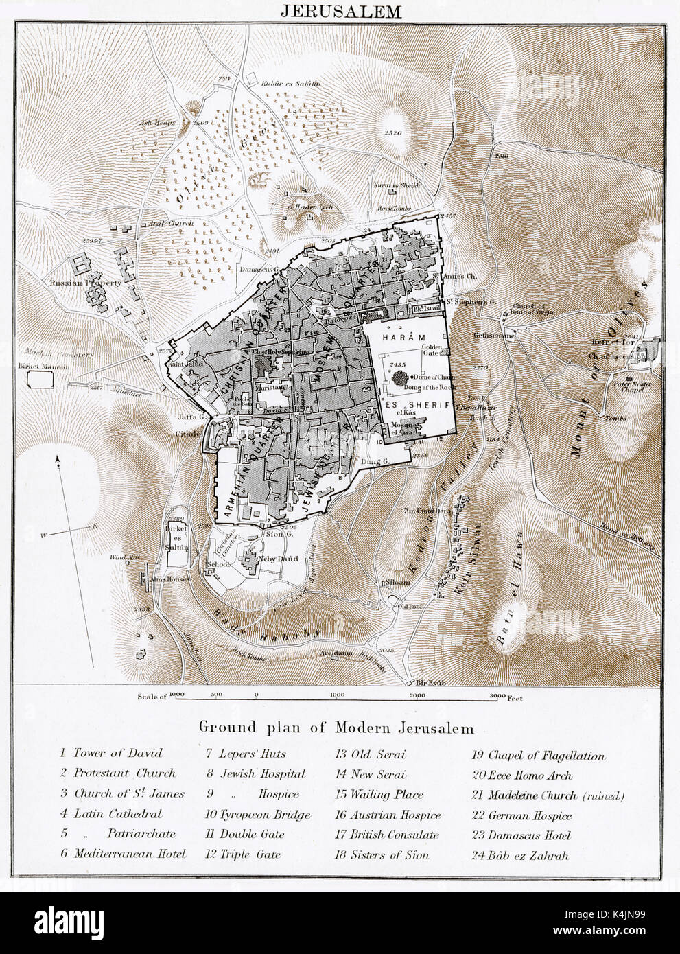 Antique map, circa 1875, of Jerusalem Stock Photo - Alamy