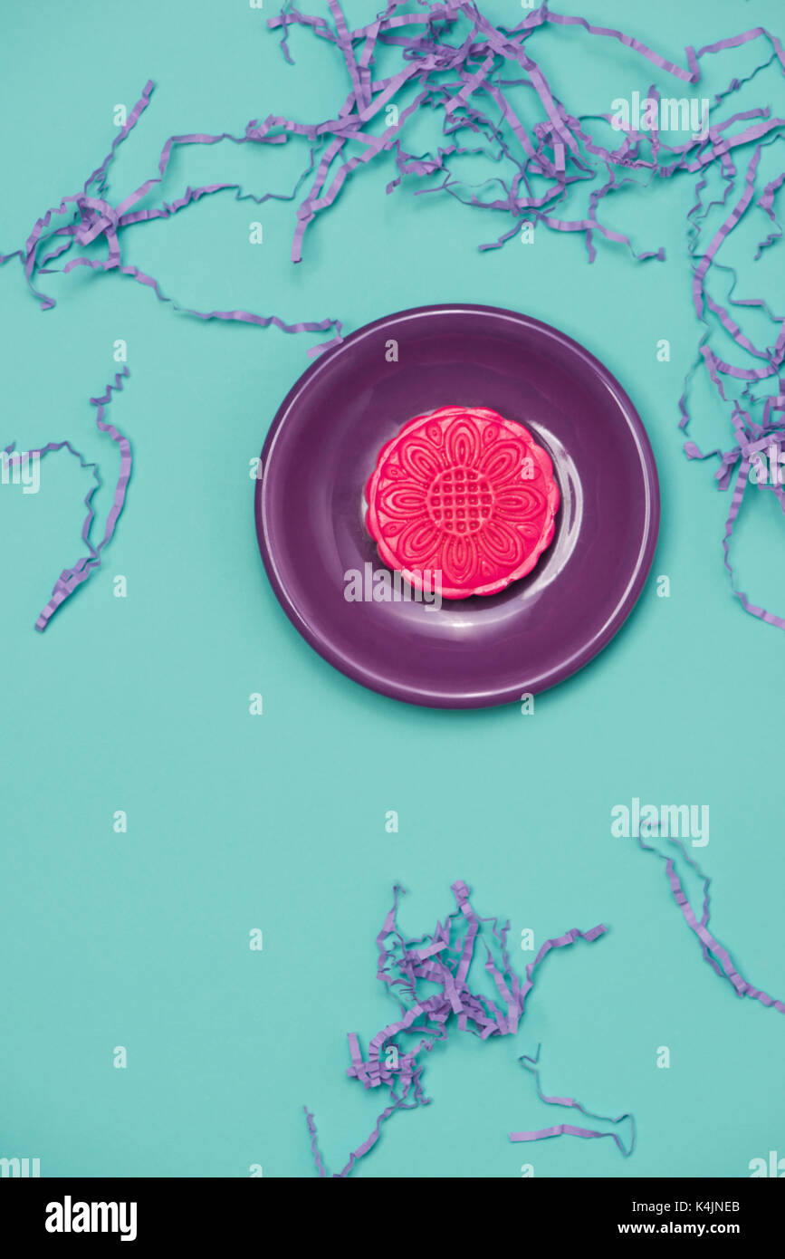 Table party setting. Traditional mid autumn festival colorful mooncakes ...