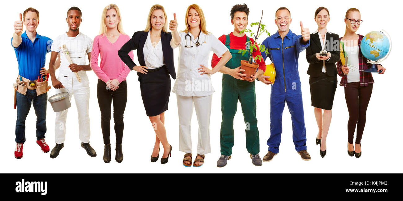 Successful group of many occupations holds thumbs up for employment ...