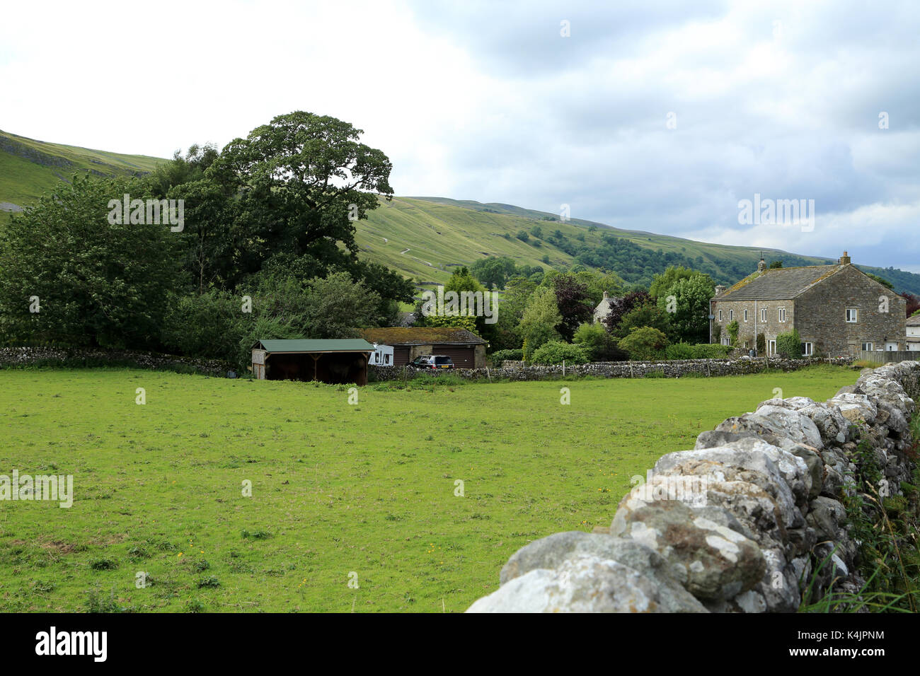 Traditional stone farmhouse with field and Hawkswick Moor in the ...