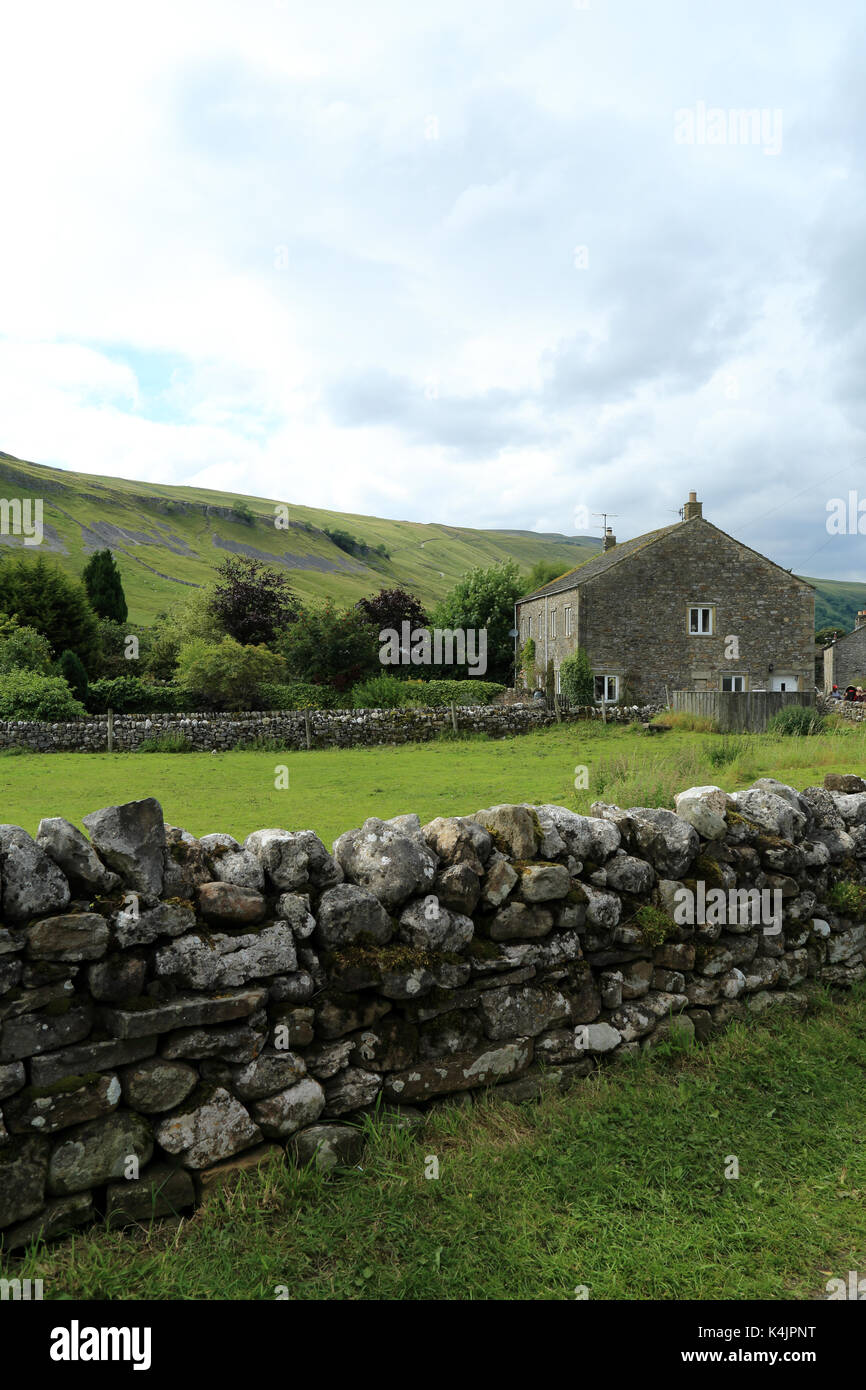 Traditional stone farmhouse with field and Hawkswick Moor in the ...