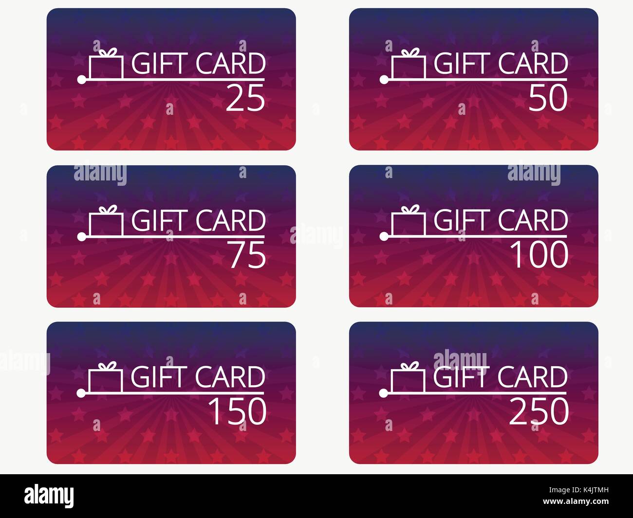 Gift card with a gift box and stars. Gradient background color. Set of ...