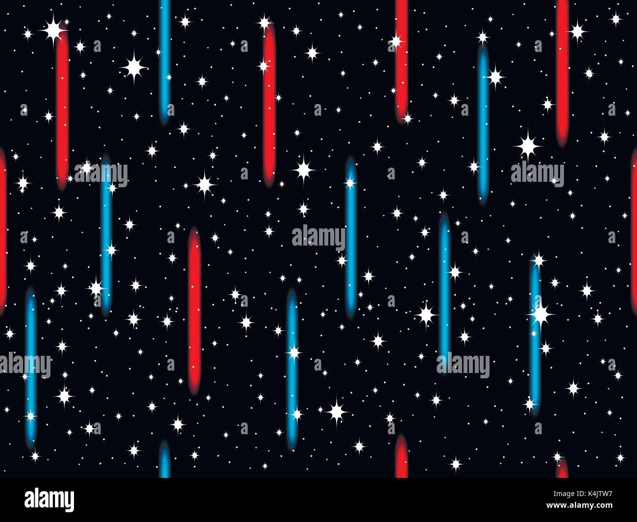Red and blue lasers on the background of stars. Seamless pattern ...