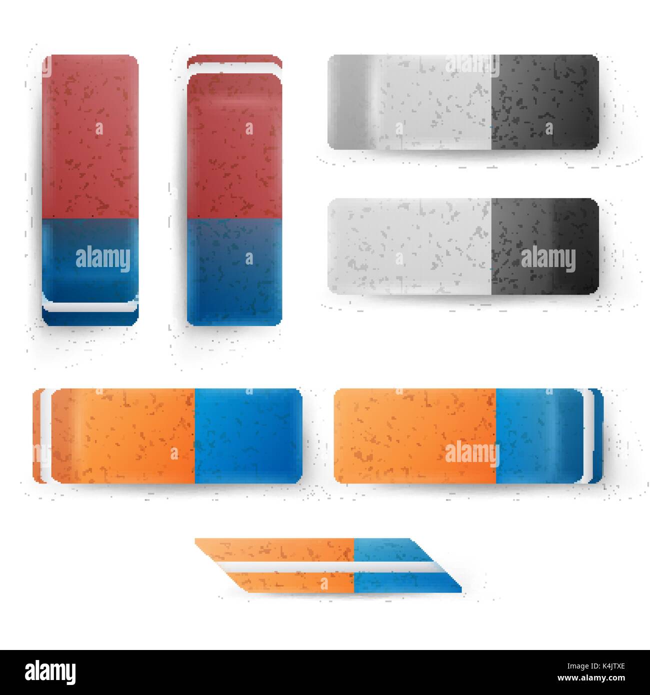 Realistic Eraser Set Vector. Classic Blue Orange, Grey White Rubber ...
