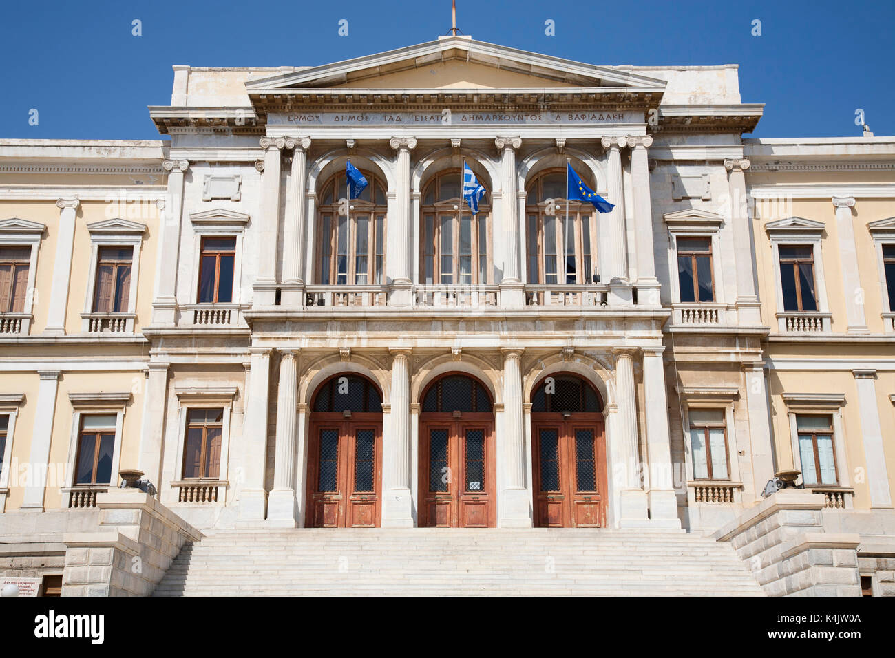 Miaouli square and city hall, Hermoupolis, Syros island, Cyclades ...