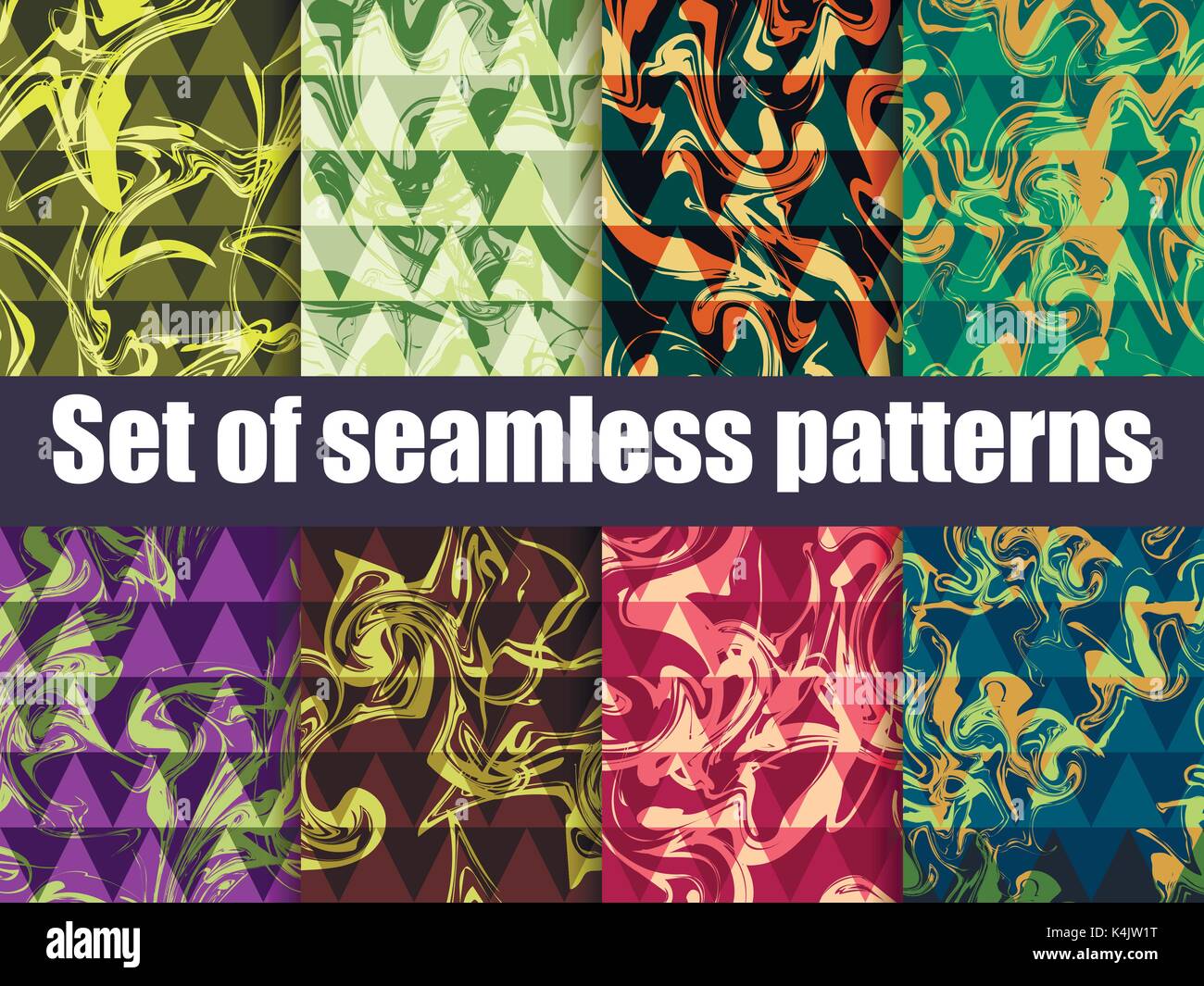 Marbling set seamless pattern. Bright background with triangles. Vector ...