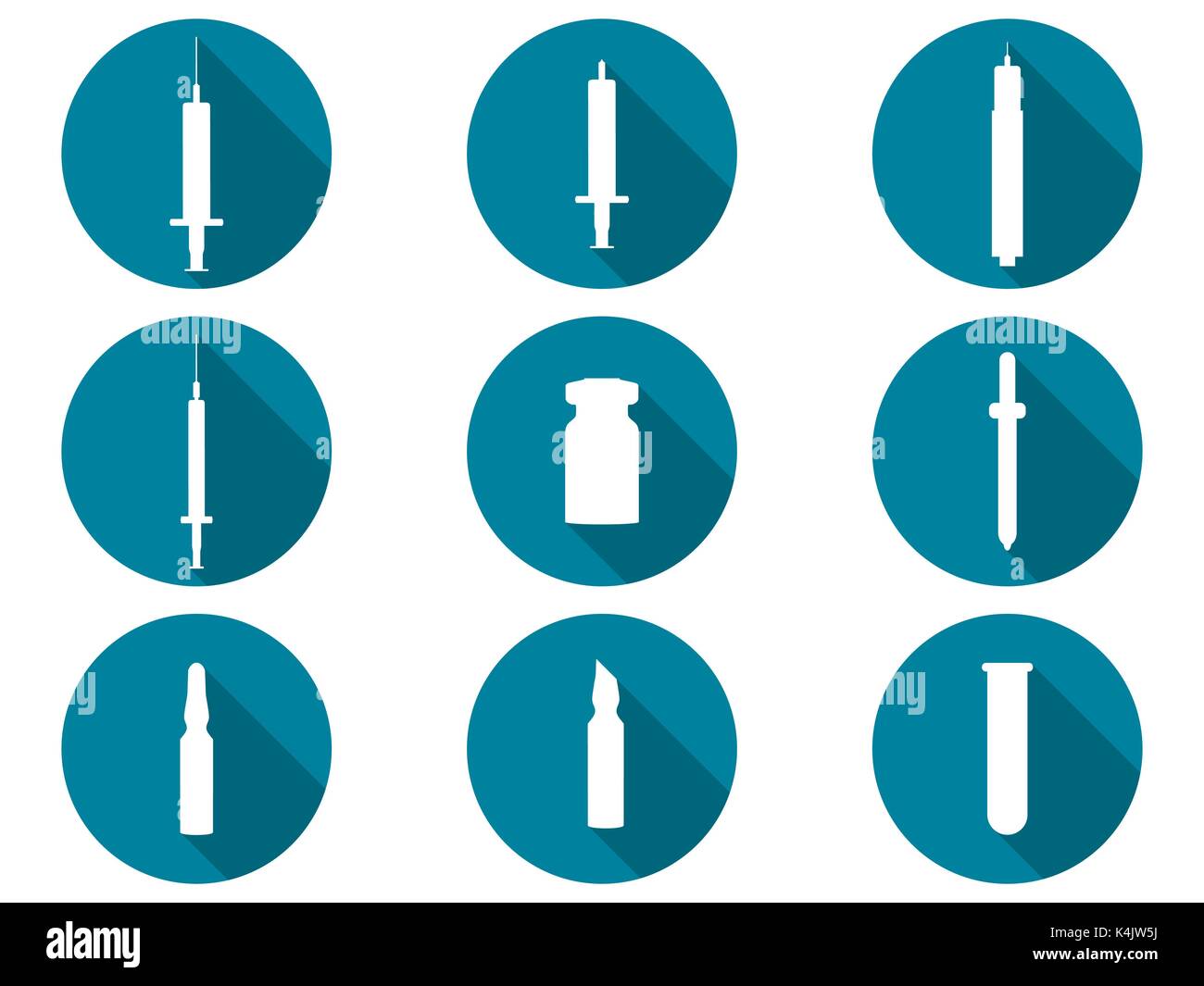 Syringe and vials flat icons with long shadow. Vaccine. Vector ...