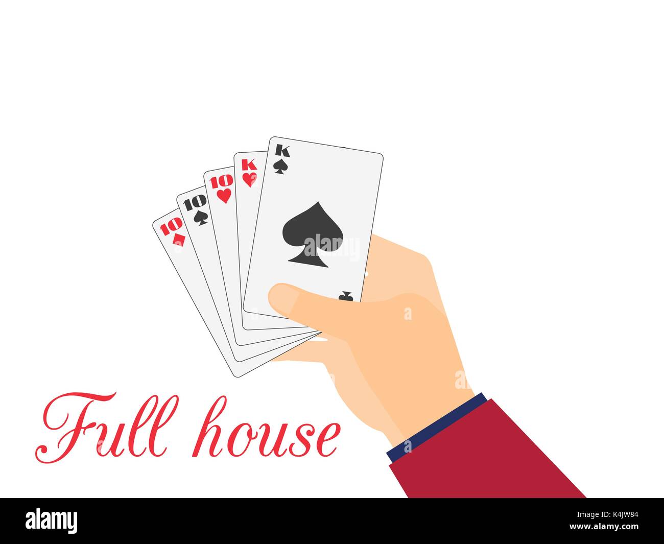 Hand with playing cards. Full House Tens and Kings. Vector illustration ...