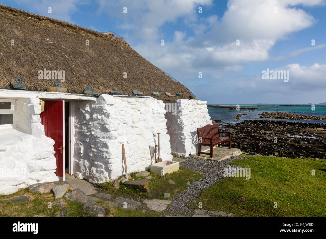 Thatched cottage and hostel, Isle of Berneray, North Uist, Outer ...