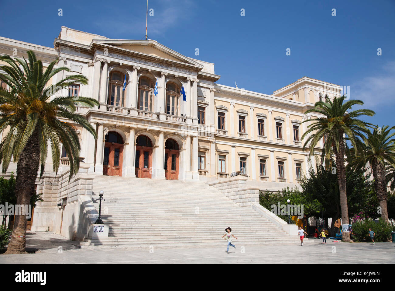 Miaouli square and city hall, Hermoupolis, Syros island, Cyclades ...