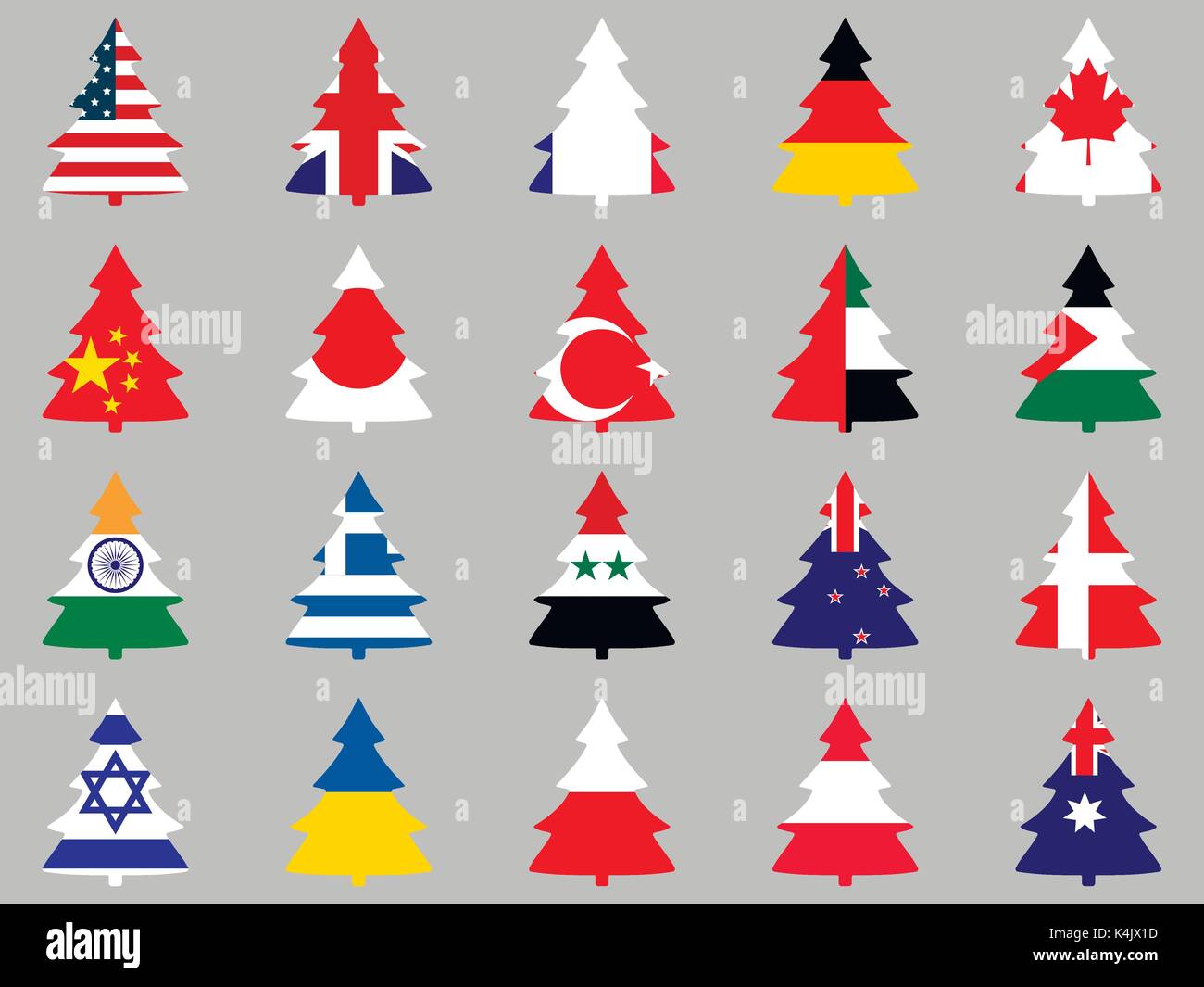 Firs with flags of different countries around the world. Collection of ...