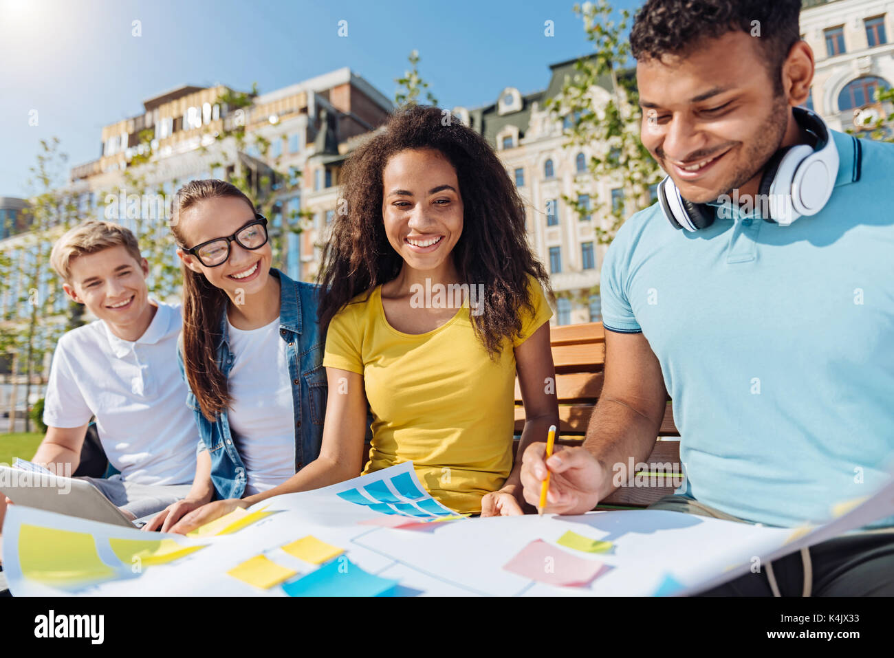 Delighted group mates looking hi-res stock photography and images - Alamy