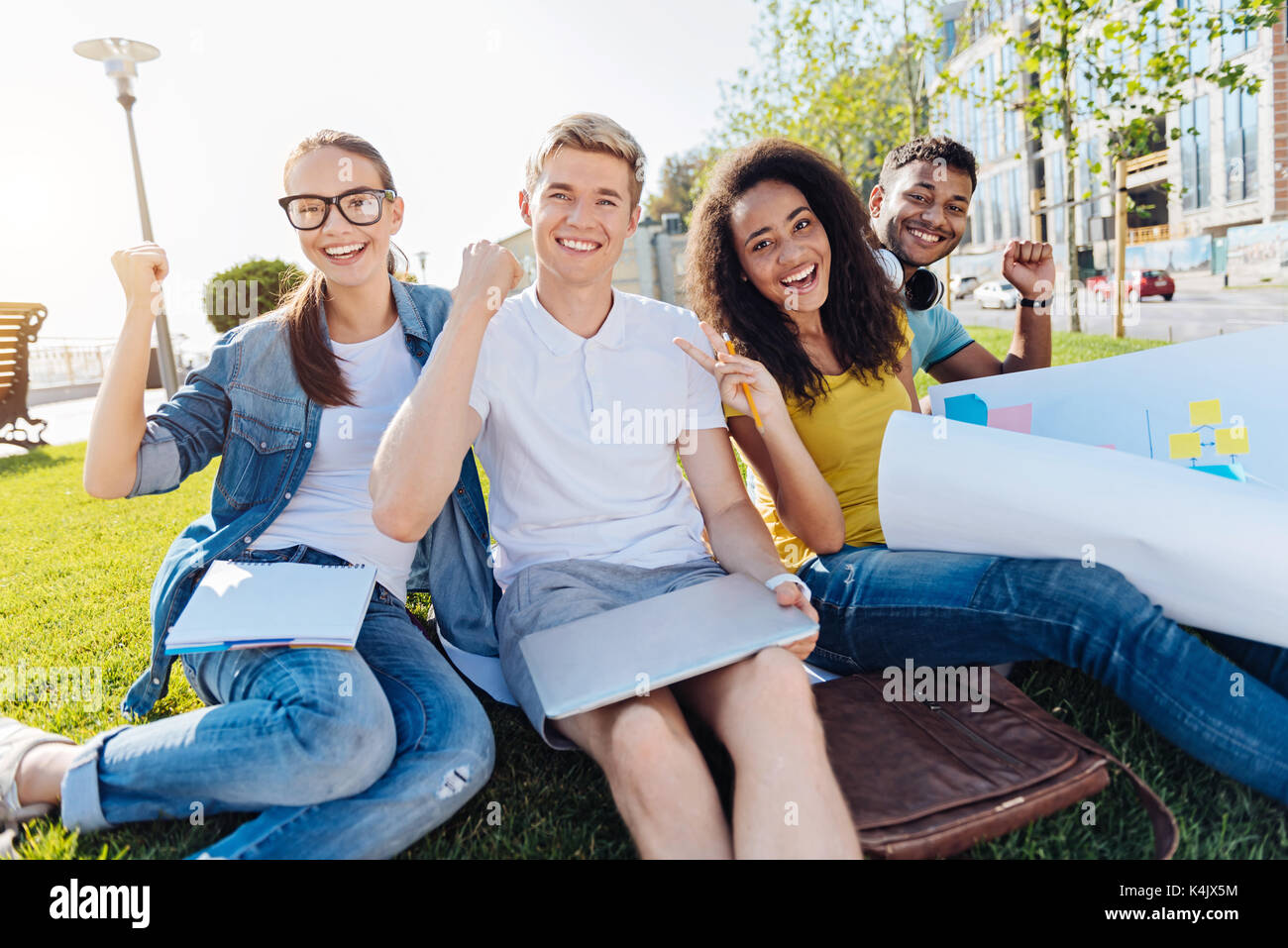 Multicultural college students friends male female hi-res stock ...