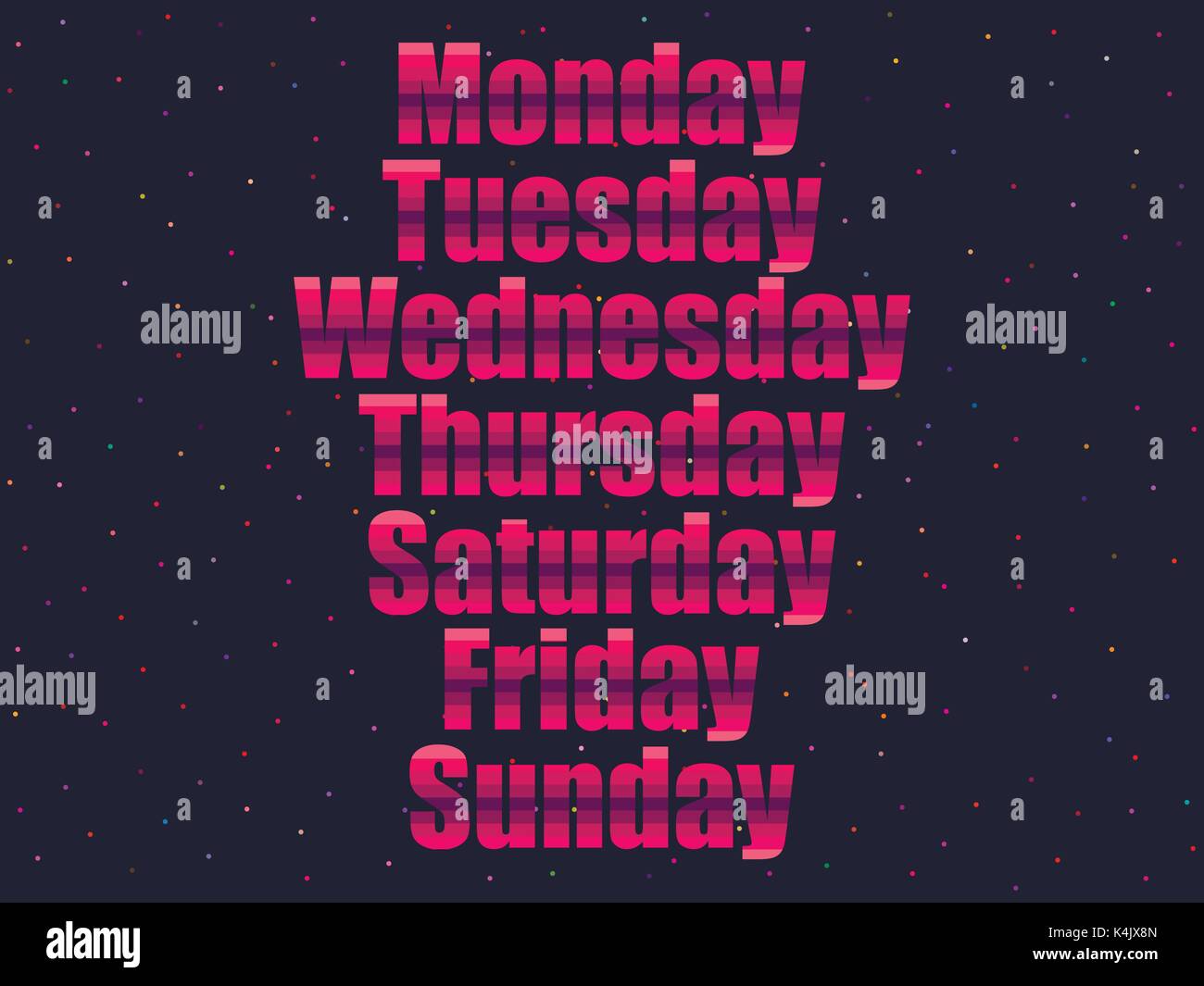 Days of the week in 80's retro style. Text in the futuristic style ...