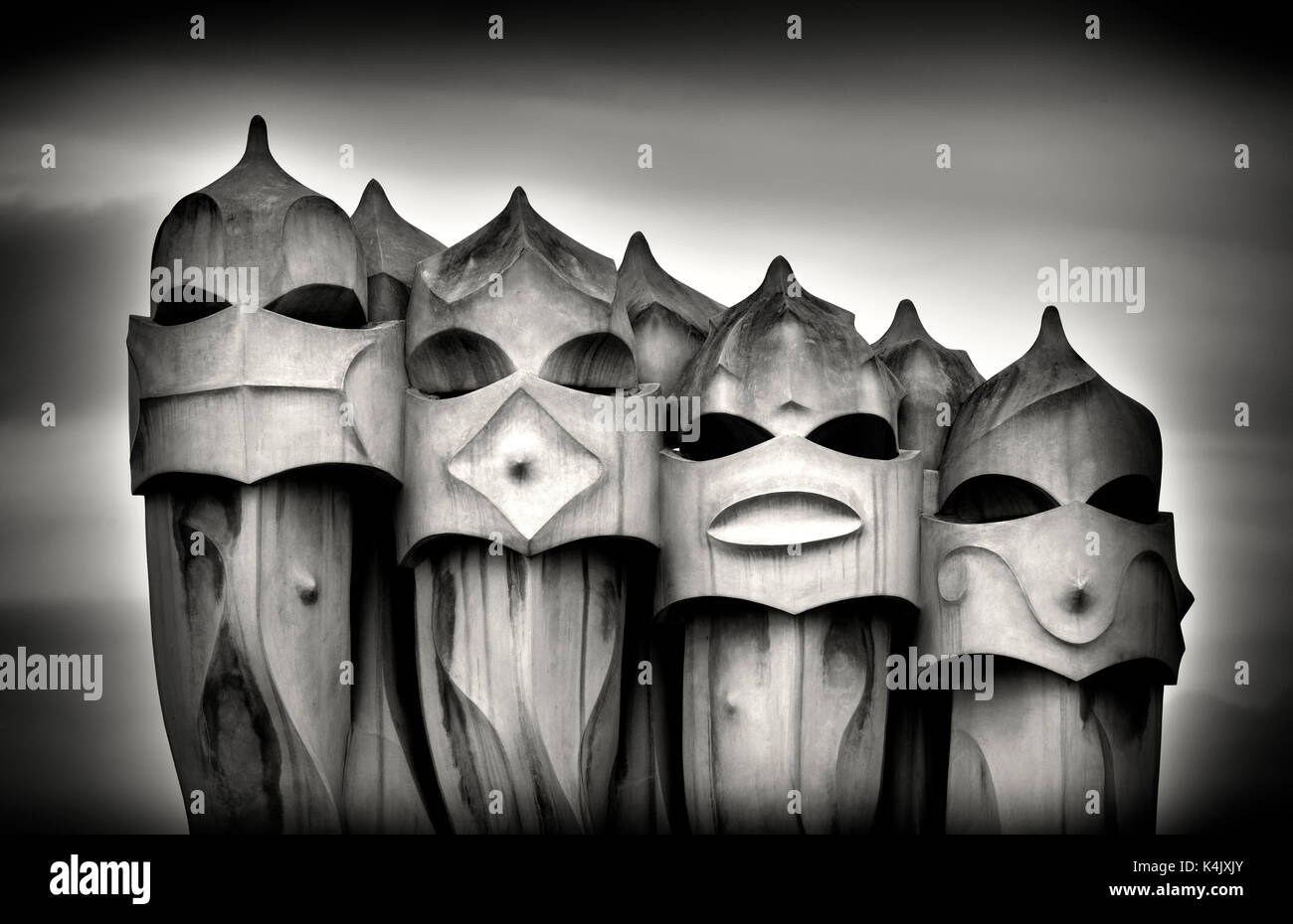 Gaudi chimneys on roof of Casa Mila (La Pedrera), UNESCO World Heritage ...