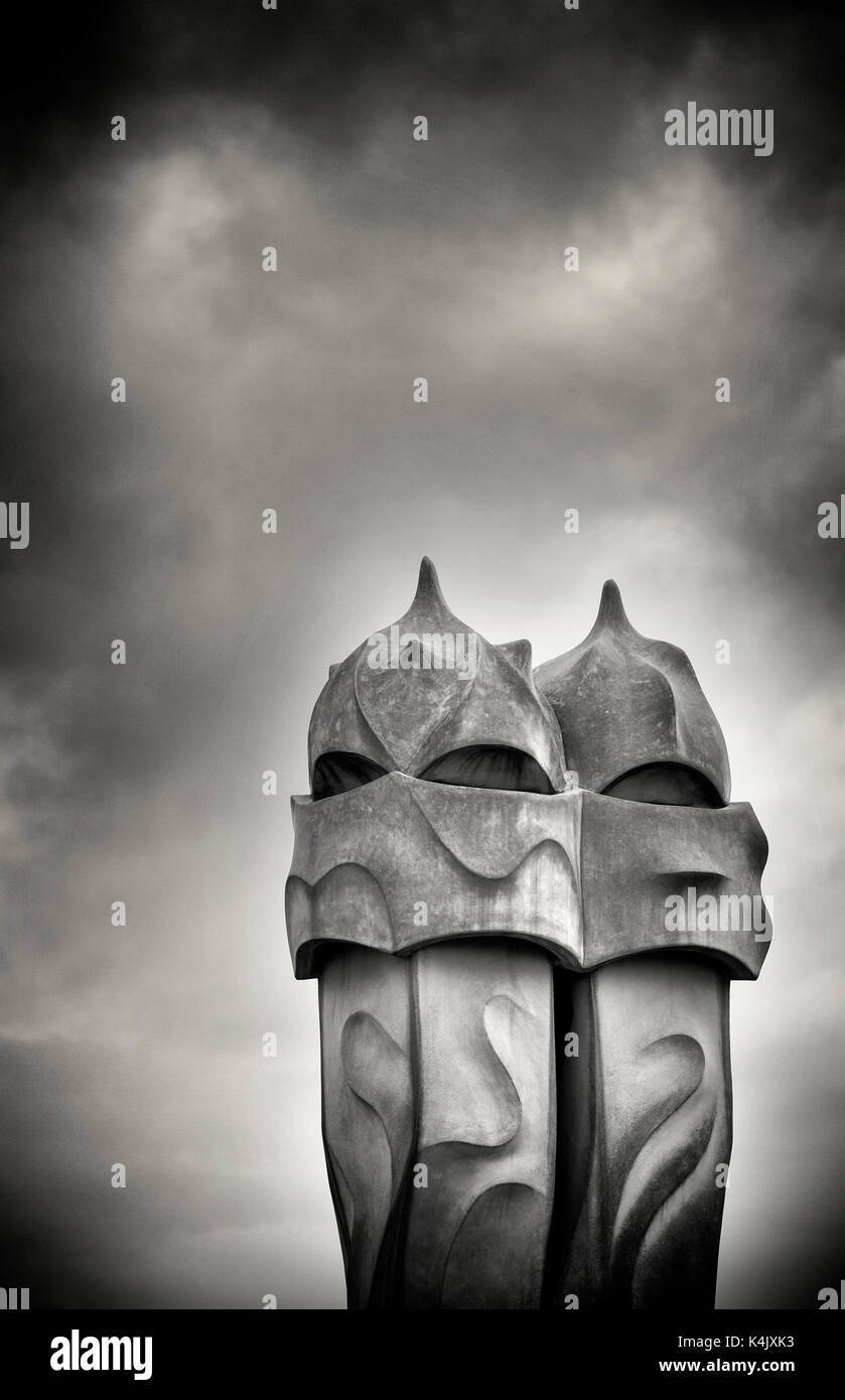 Gaudi chimneys on roof of Casa Mila (La Pedrera), UNESCO World Heritage ...
