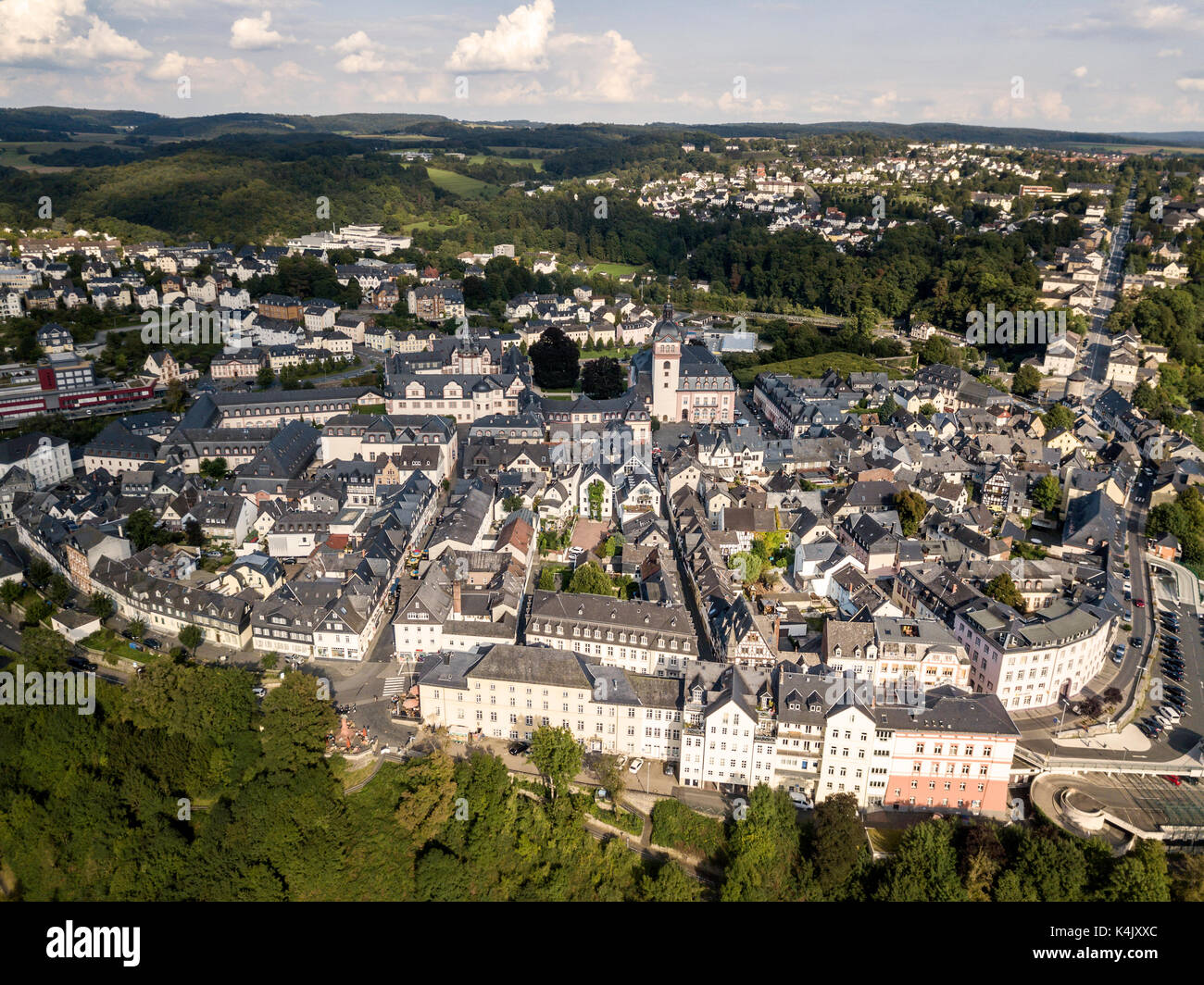 Aerial view over the old town of Weilburg. Limburg-Weilburg district in ...