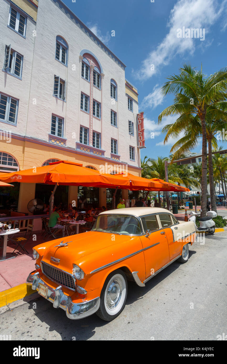 Vintage cab on Ocean Drive, South Beach, Miami Beach, Miami, Florida ...