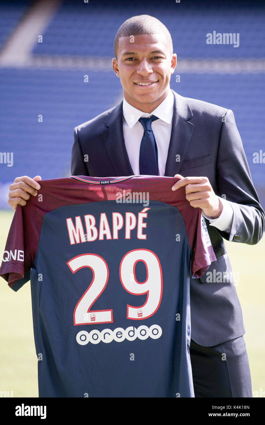 Paris, France. 6th Sep, 2017. Kylian Mbappe attends a presentation as ...