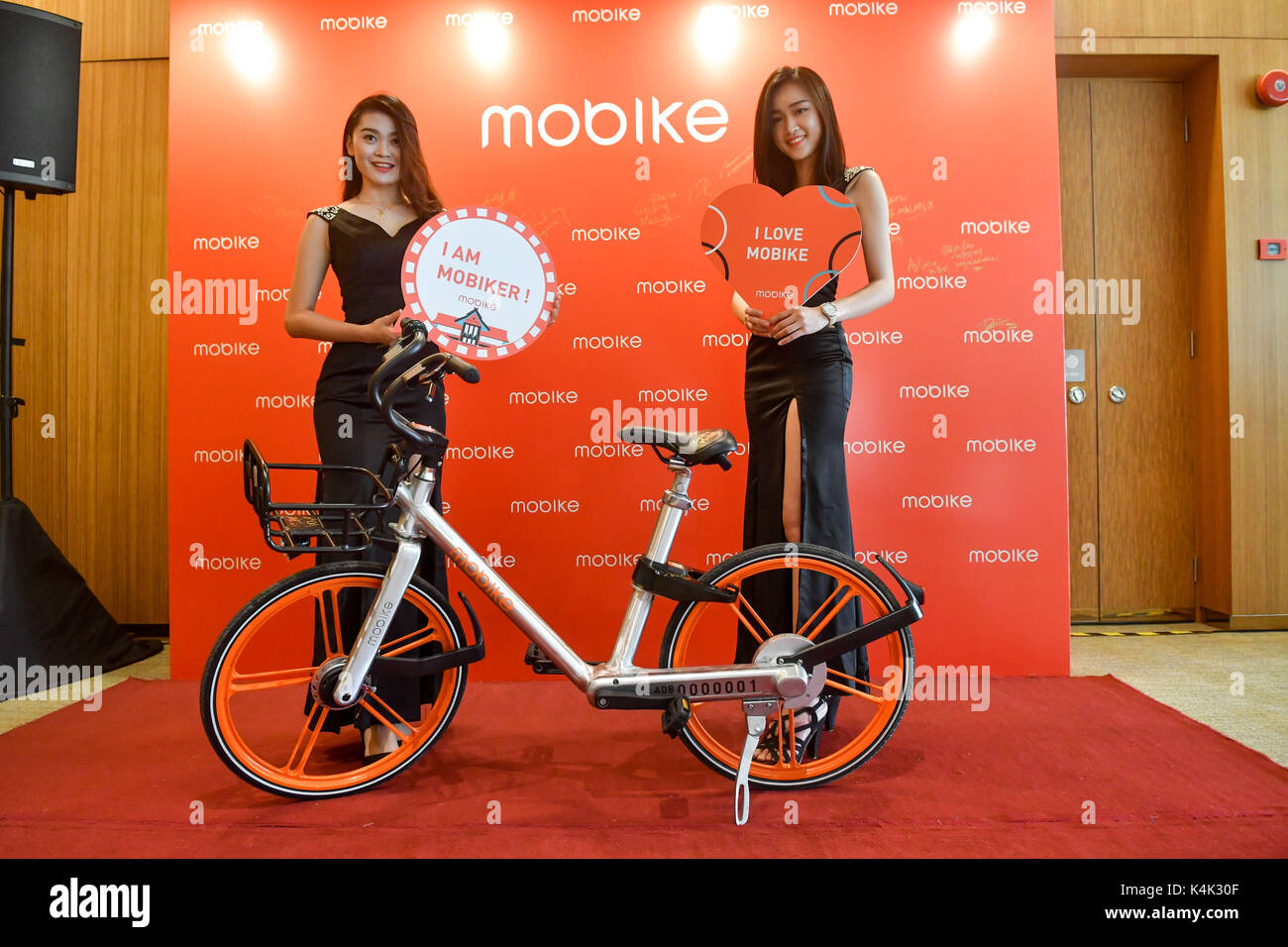 Shah Alam. 6th Sep, 2017. Models present a Mobike during a launching ...