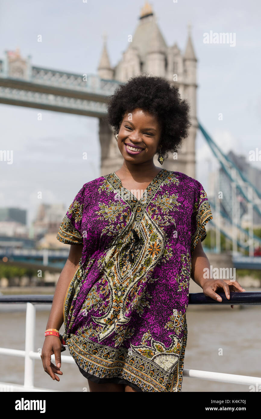 London, UK. 6th Sep, 2017. Poet: Rachel Nwokoro on the boat, Erasmus on ...