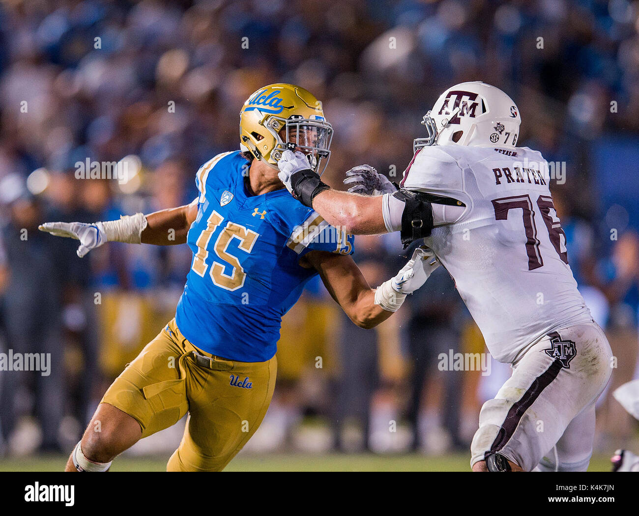 Pasadena, CA. 3rd Sep, 2017. UCLA defensive lineman (15) Jaelen ...
