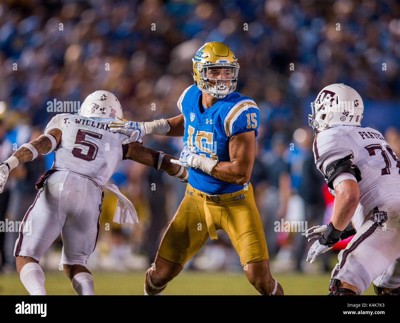 Pasadena, CA. 3rd Sep, 2017. UCLA defensive lineman (15) Jaelen ...